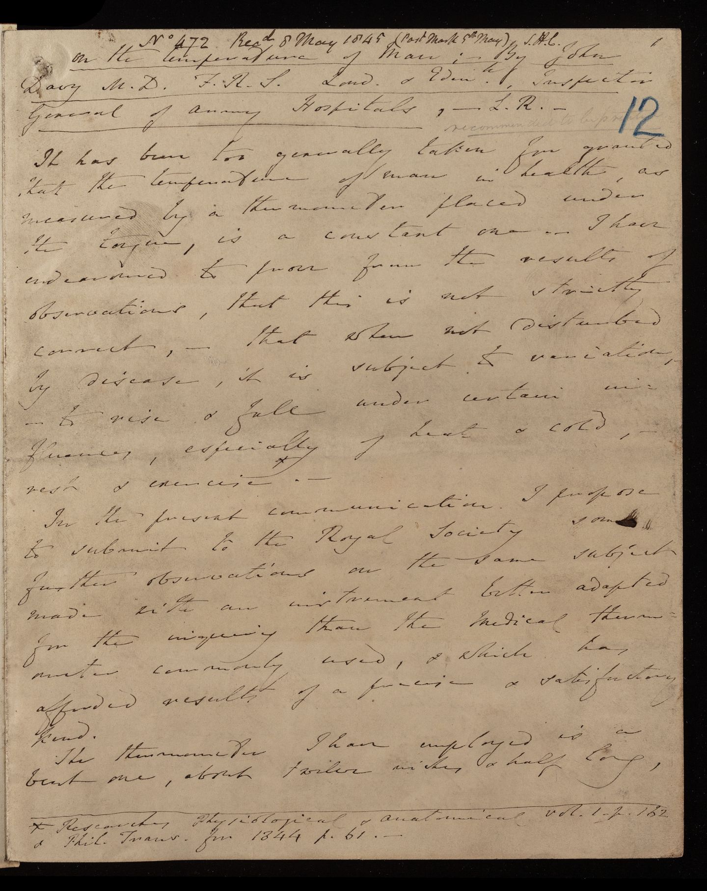 Paper, 'On the temperature of man' by John Davy | The Royal Society ...