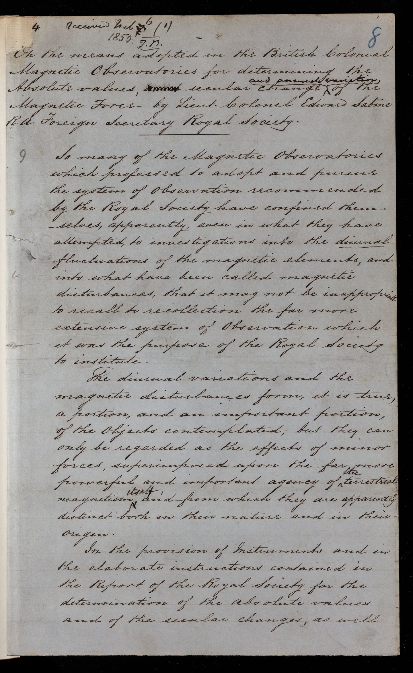 Paper, 'On the means adopted in the British colonial magnetic ...