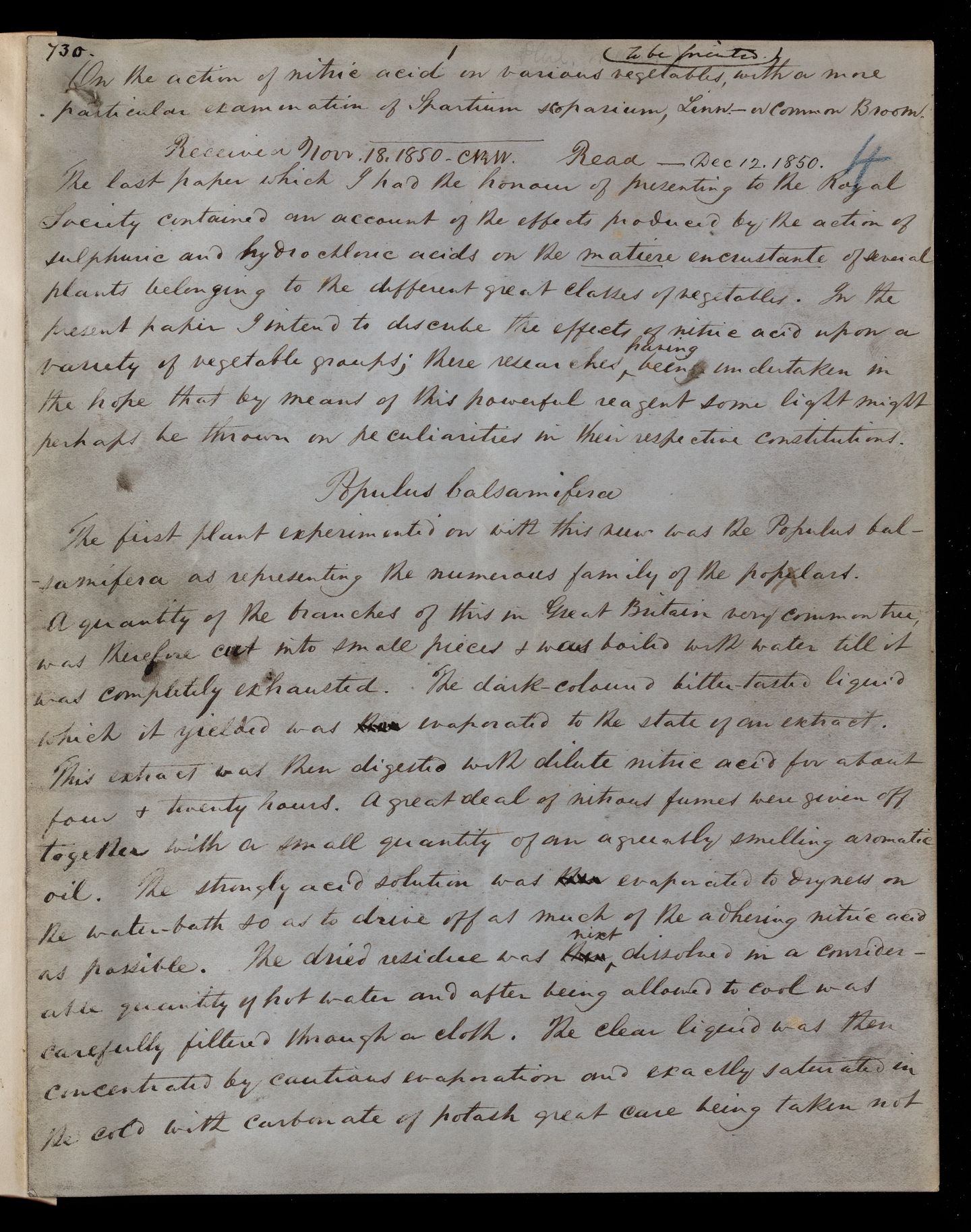 Paper, 'On the action of nitric acid on various vegetables, with a more ...