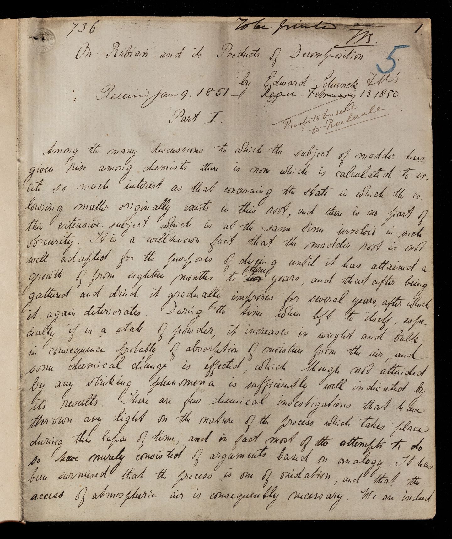 Paper, 'On rubian and its products of decomposition' by [Henry] Edward ...