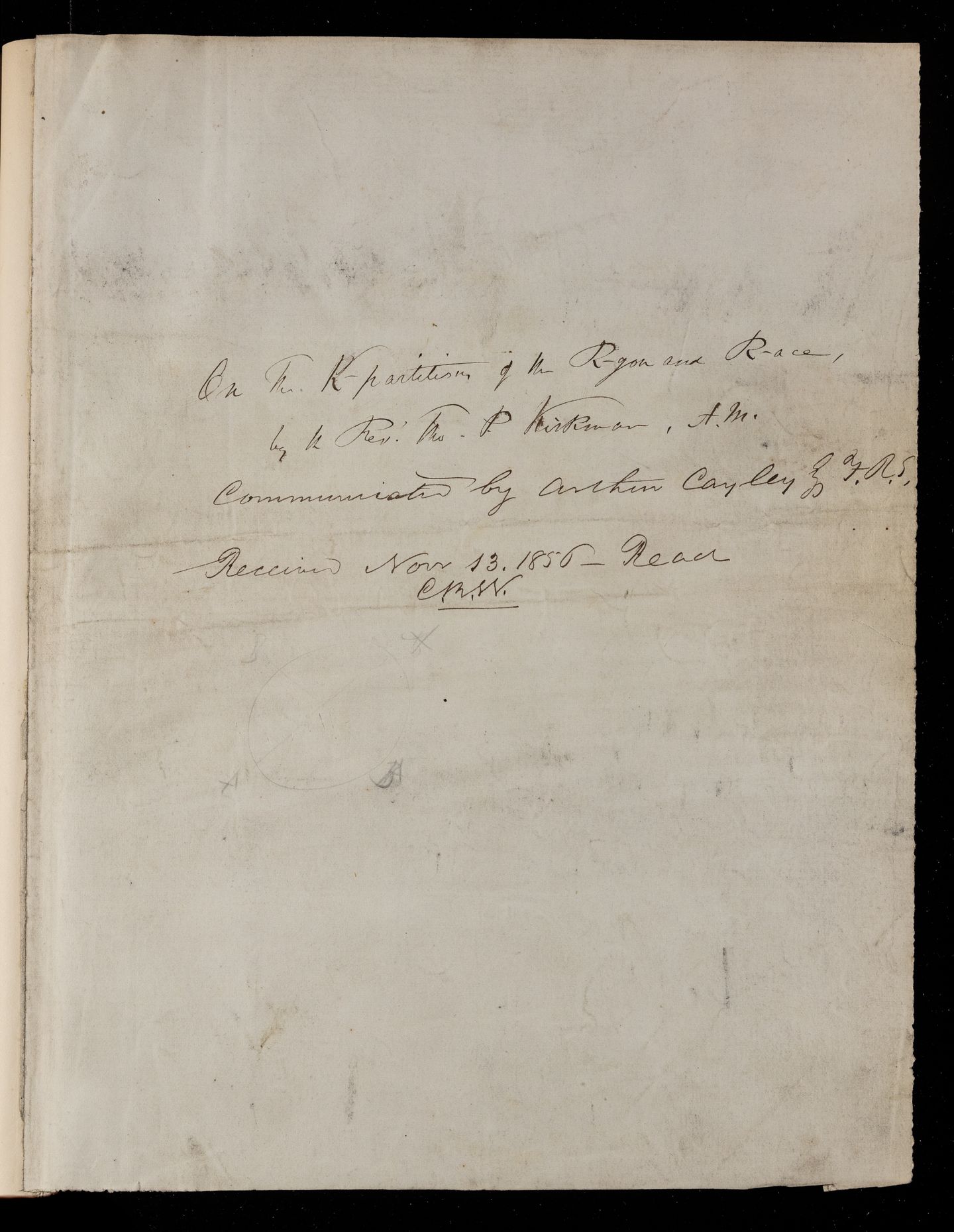 Paper, 'On the K-partition of the R-gon and R-ace' by Rev Tho P [Thomas ...