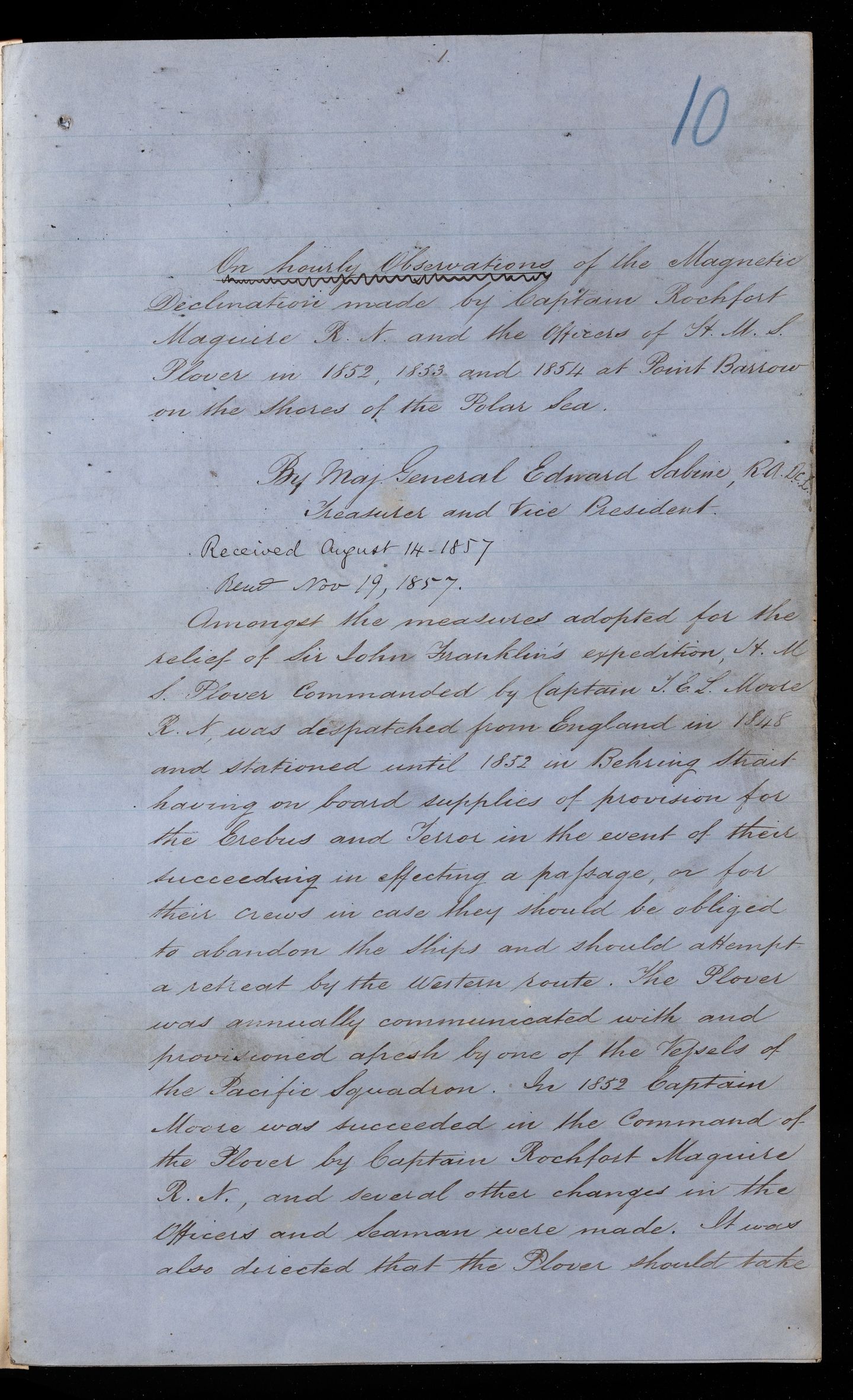 Paper, 'On hourly observations of the magnetic declination made by ...