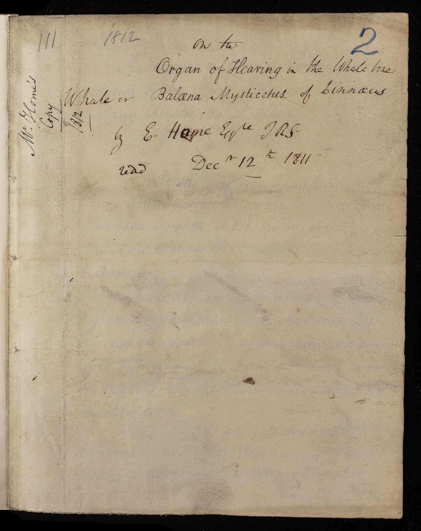 Paper, 'On the organ of hearing in the whalebone whale or balæna ...