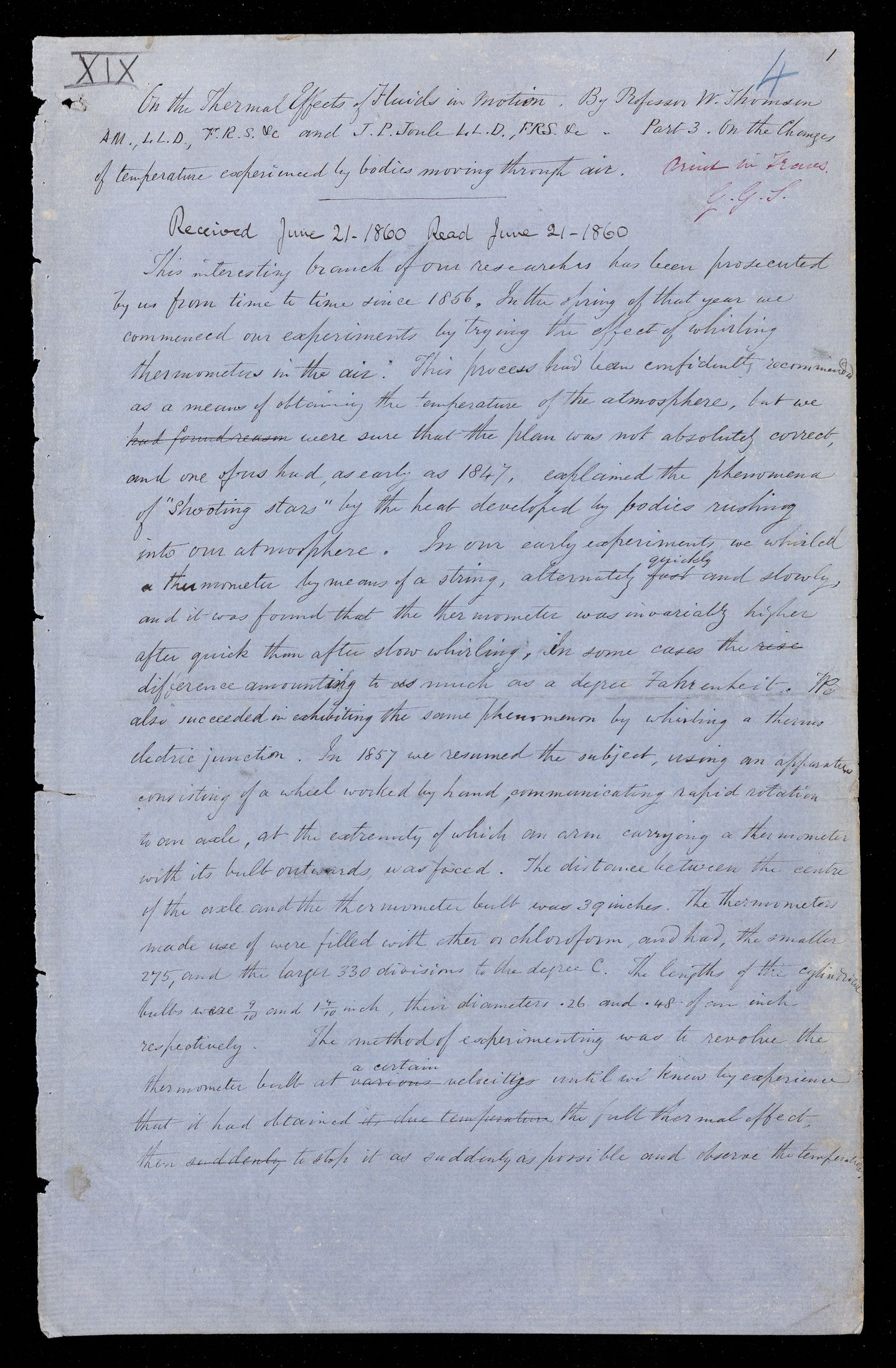 Paper, 'On the thermal effects of fluids in motion' by Professor W ...