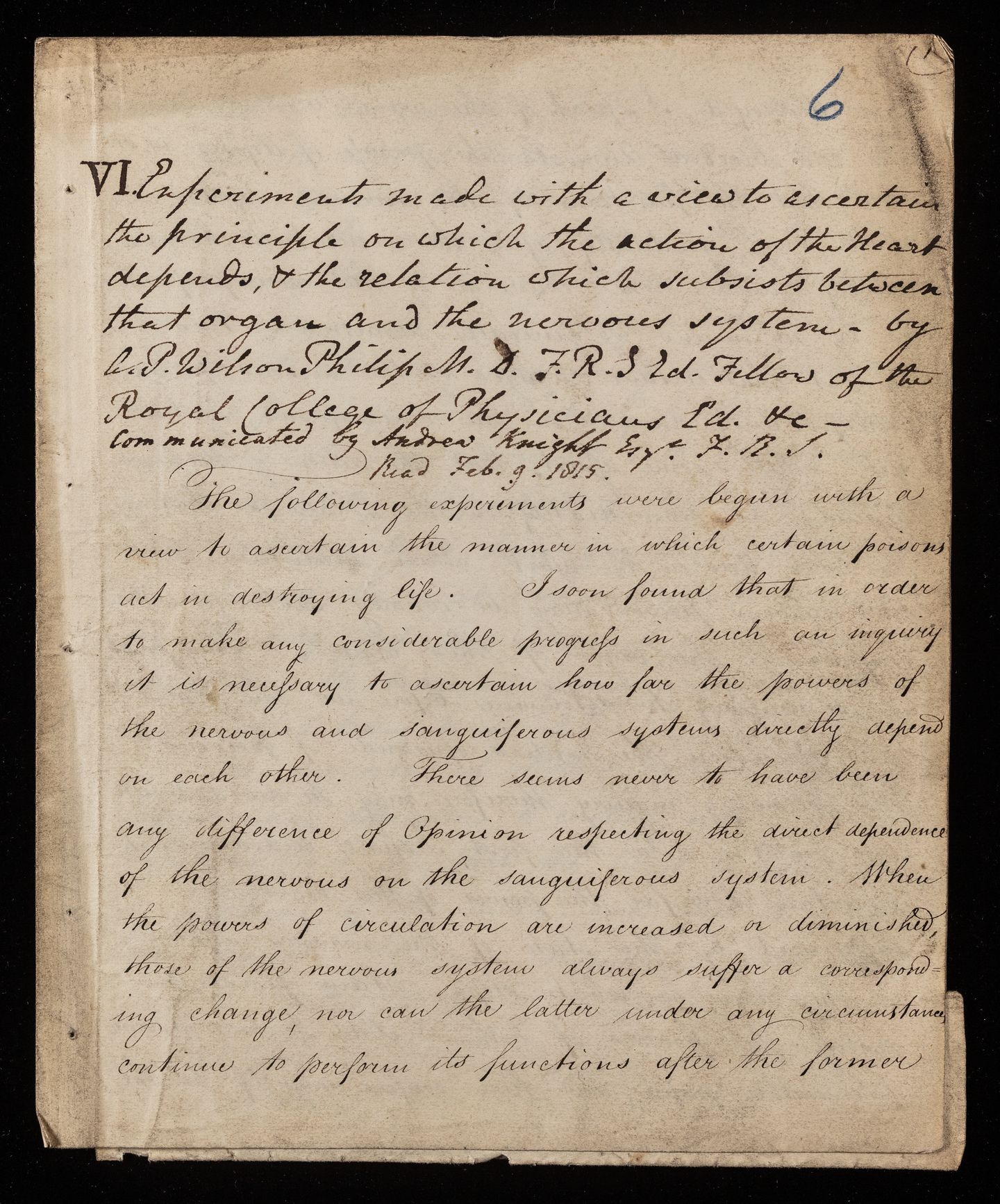 Paper, 'Experiments made with a view to ascertain the principle on ...