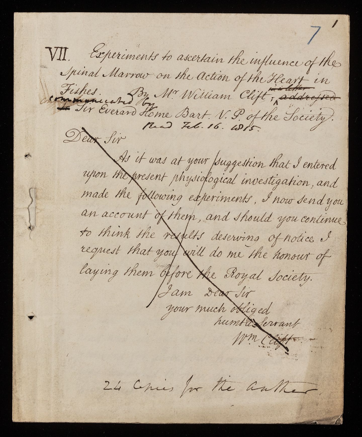 Paper, 'Experiments to ascertain the influence of the spinal marrow on ...