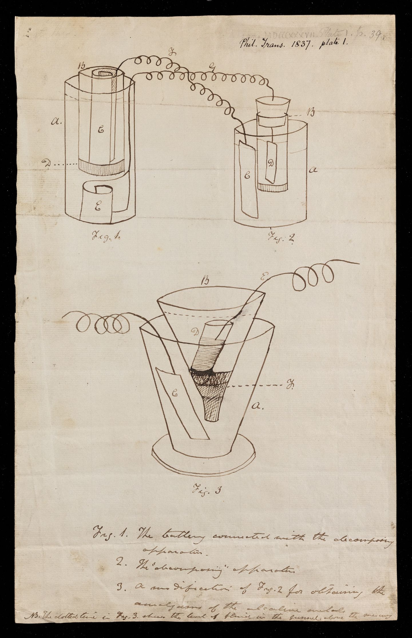Diagrams, battery connected to decomposing apparatus by [Golding Bird ...