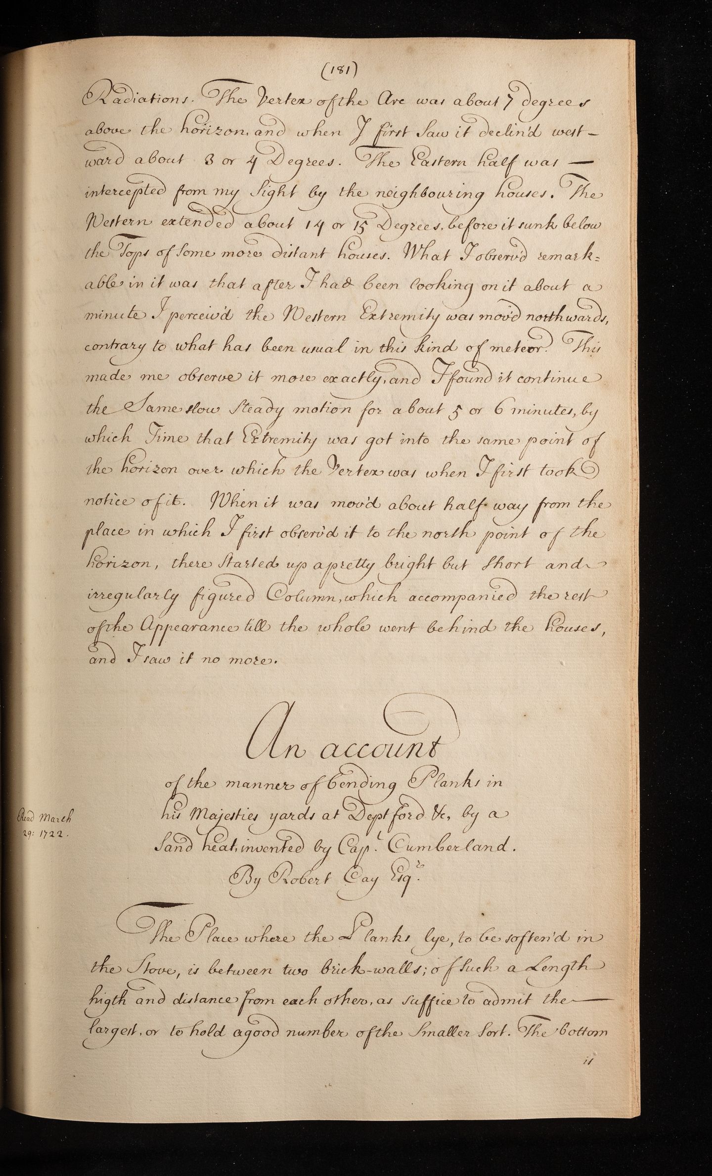 'An account of the manner of bending Planks in his Majesties yards at ...