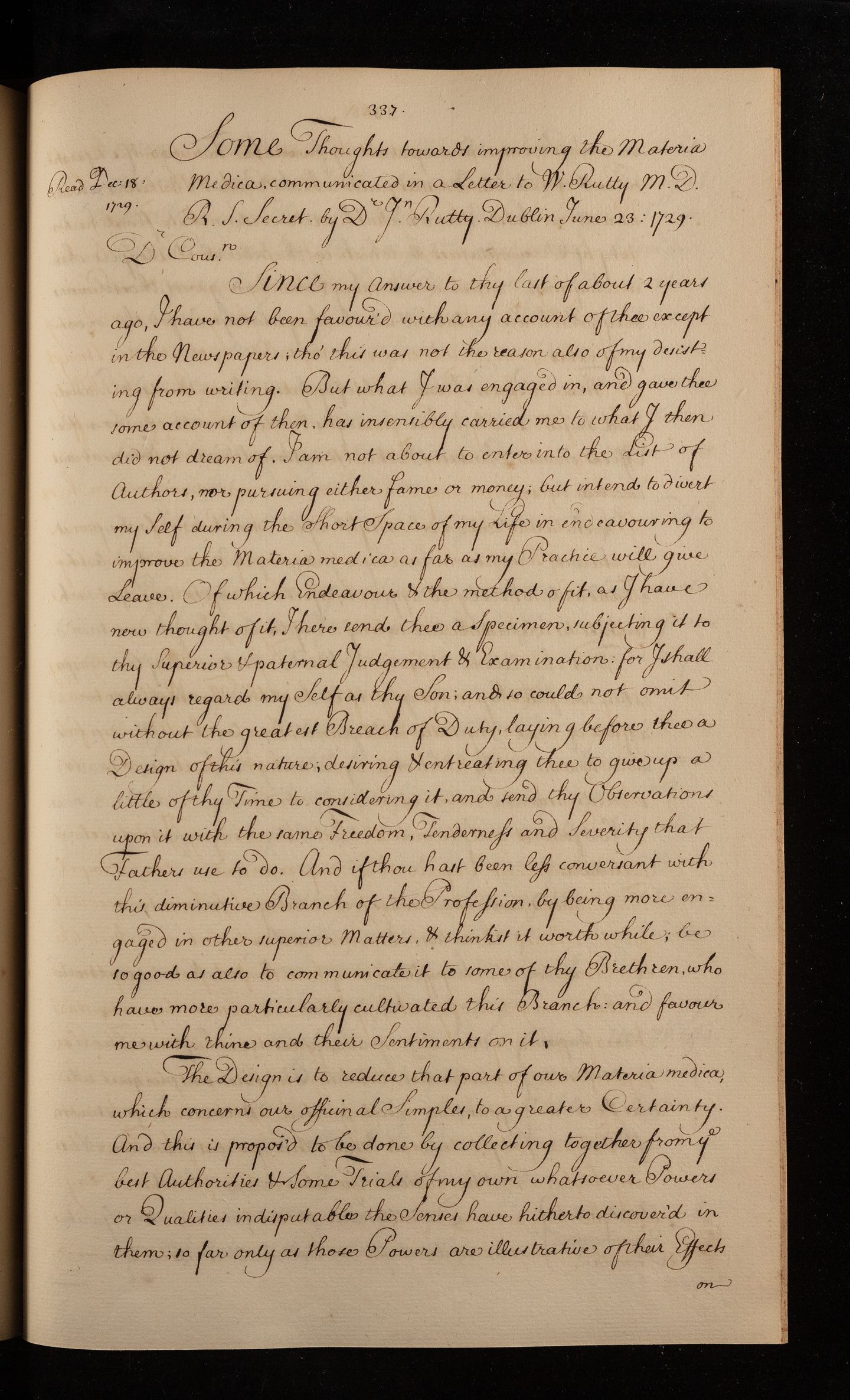 'Some thoughts towards improving the 'Materia Medica' communicated in a ...