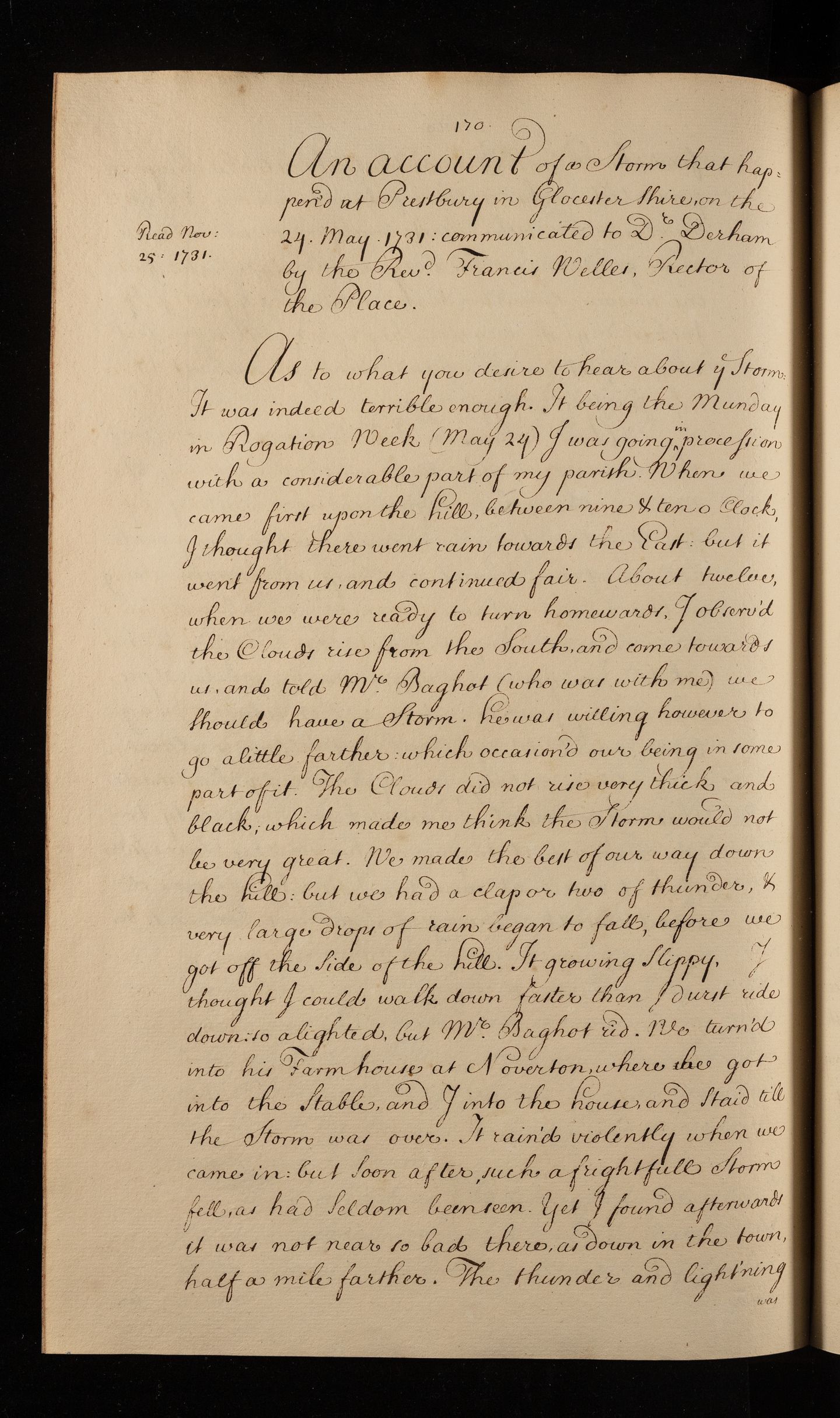 Account of a storm that happened at Prestbury in Gloucestershire on 24 ...