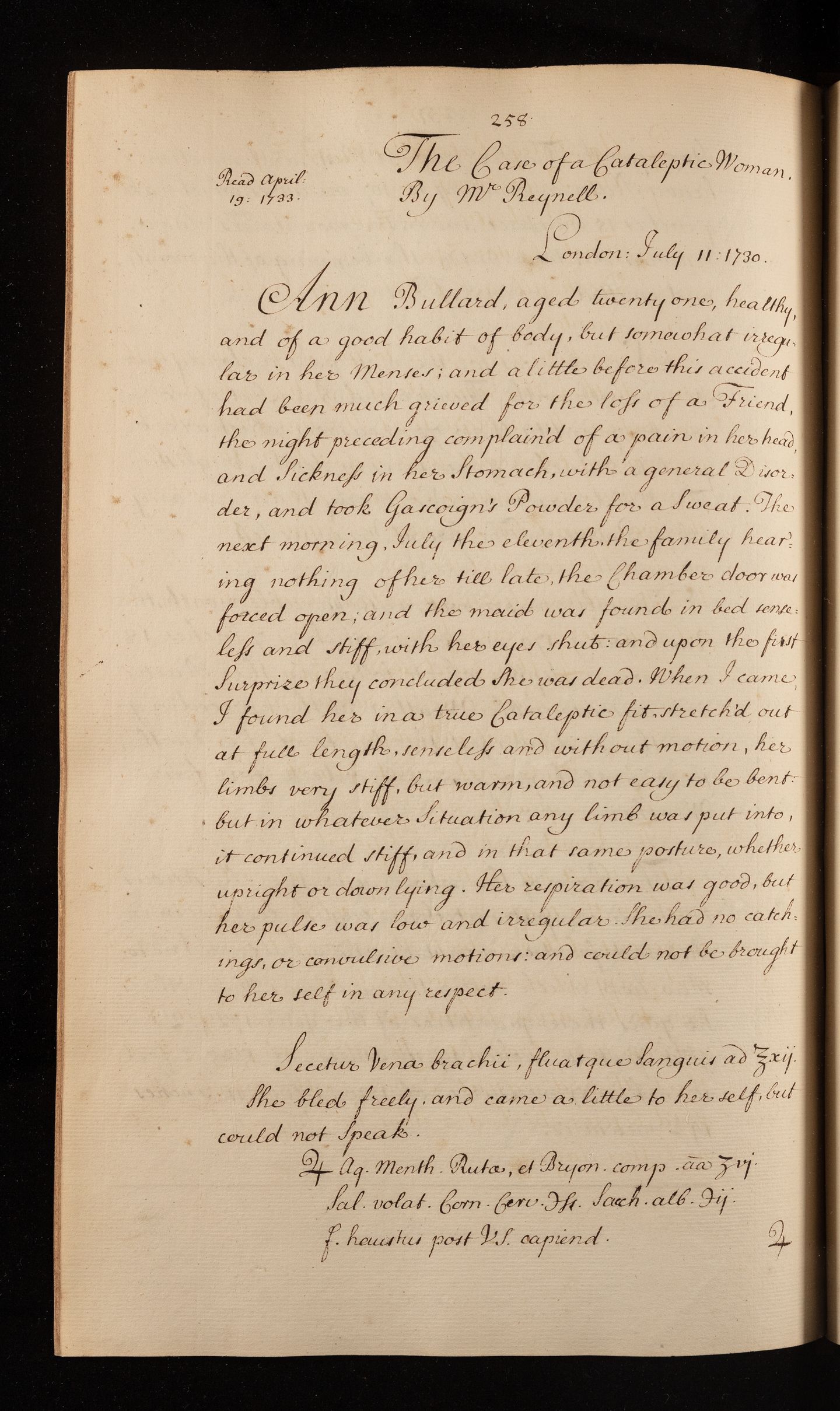 'The Case of a Cataleptic Woman' by Mr Reynell | The Royal Society ...