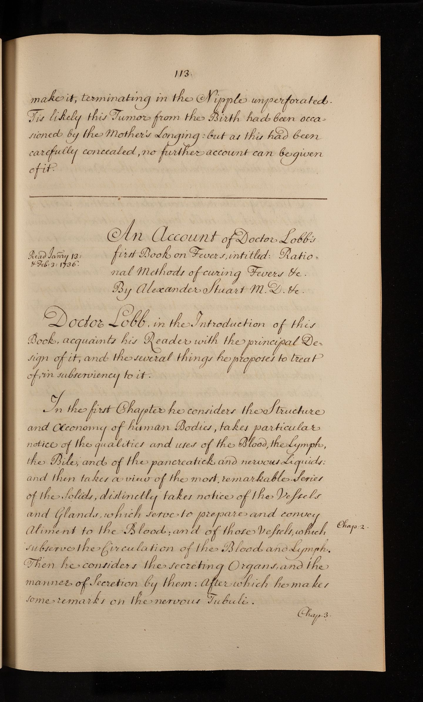 'Account of Doctor Lobb's first Book on Fevers intitled: Rational ...