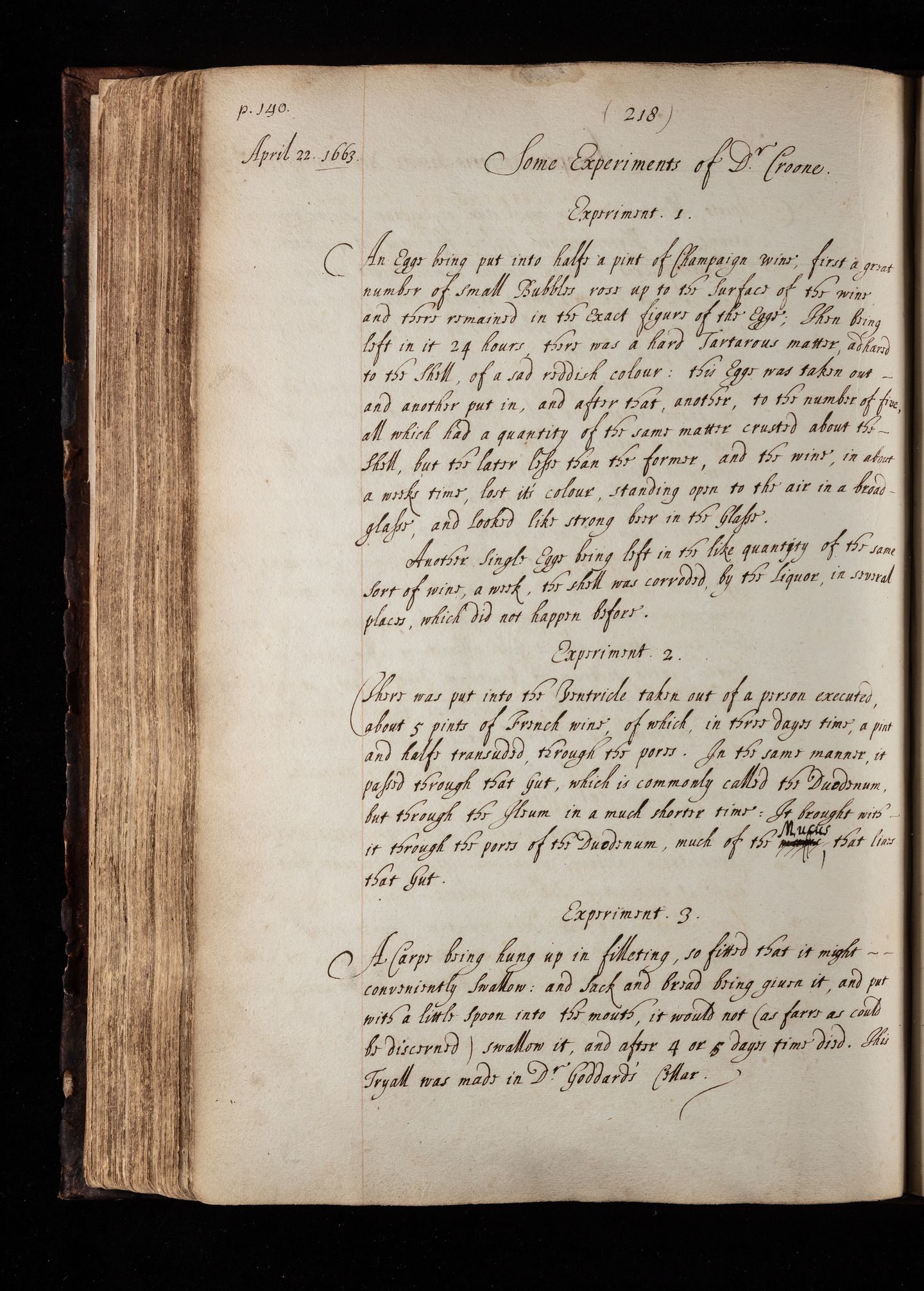 'Some experiments of Dr Croone' | The Royal Society: Science in the Making