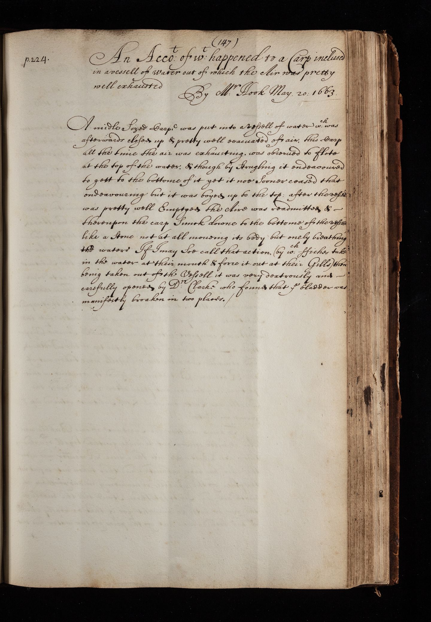 'An Account of what happened to a Carp inclused in a vessell of water ...