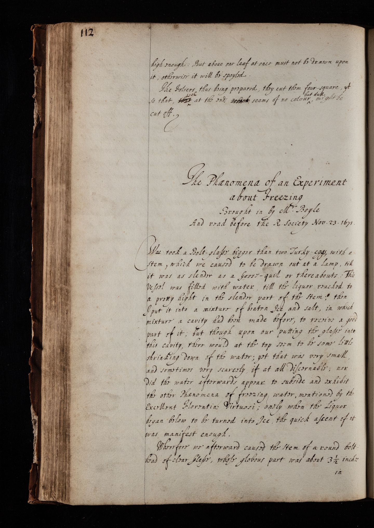 'The Phaenomena of an Experiment about Freezing' brought in by Robert ...