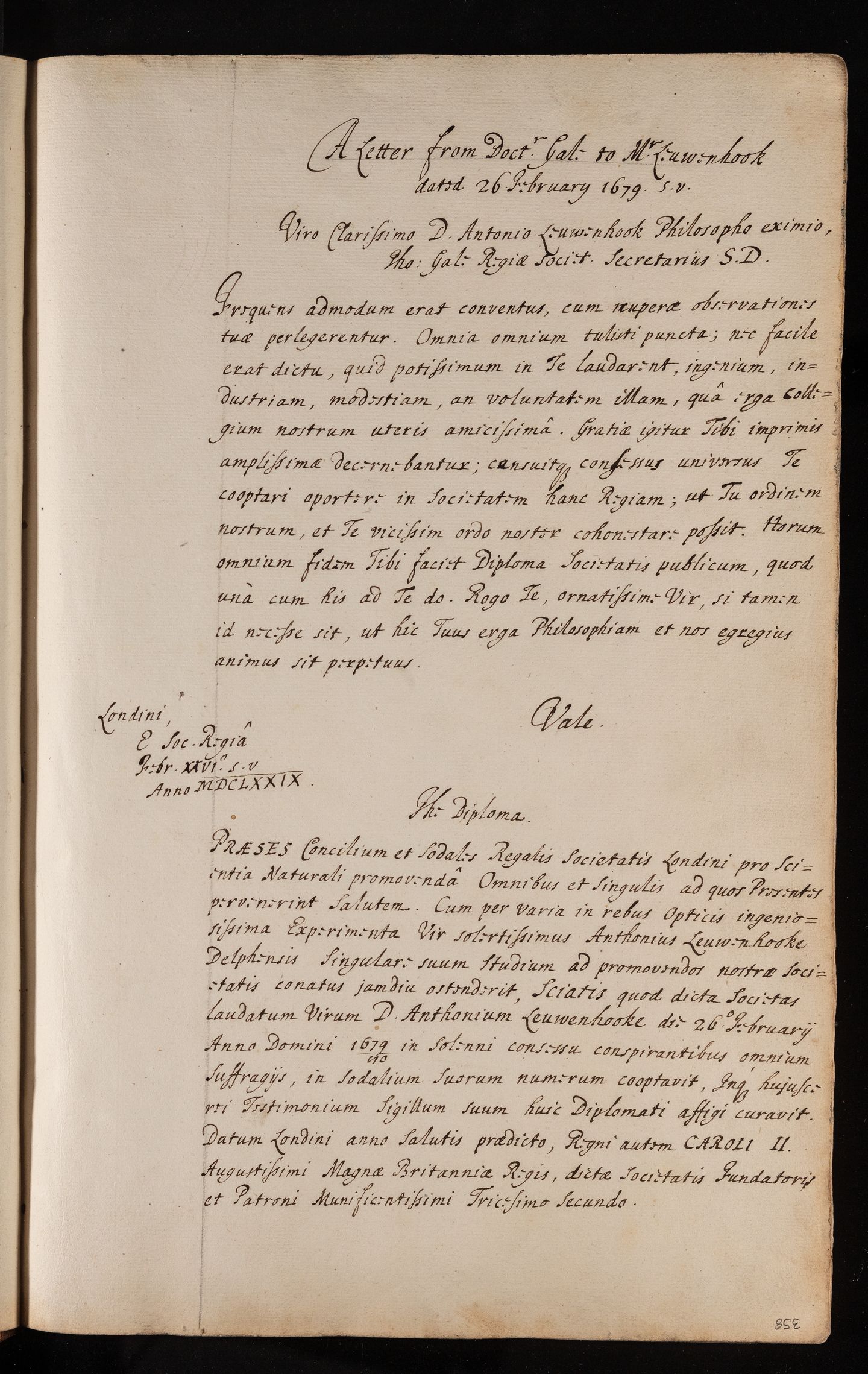 Letter, from Thomas Gale to Antoni van Leeuwenhoek, dated at London ...