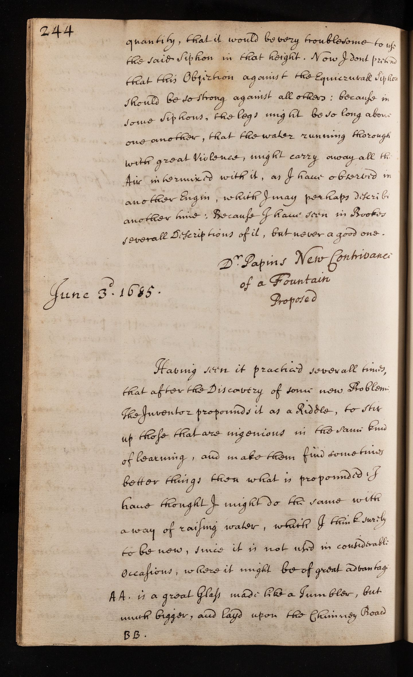 'Dr Papin's New Contrivance of a Fountain Proposed' | The Royal Society: Science in the Making