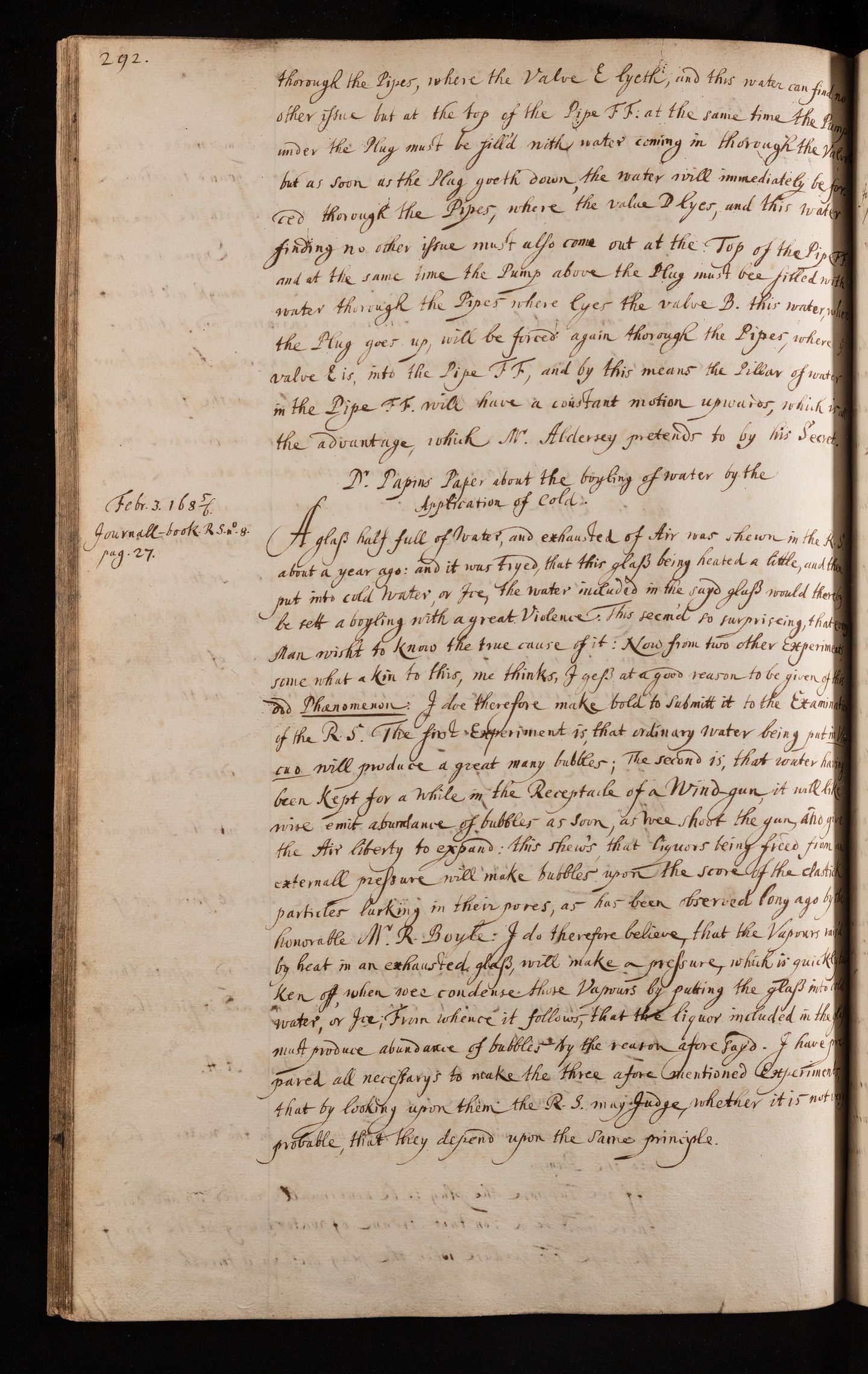 'Dr Papin's Paper about the boyling of water by the Application of Cold ...