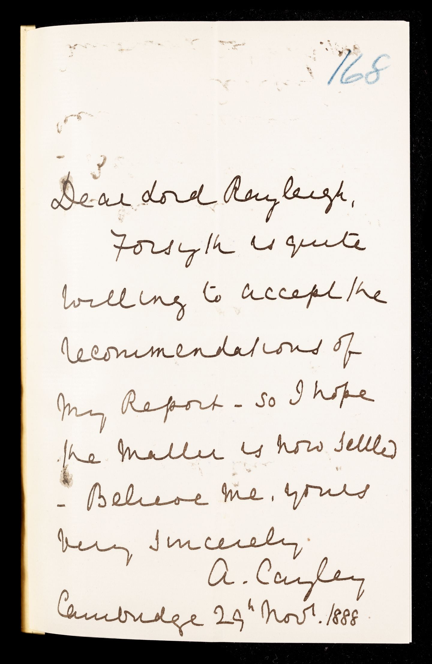 Second letter from Arthur Cayley, to John William Strutt, 3rd Baron ...