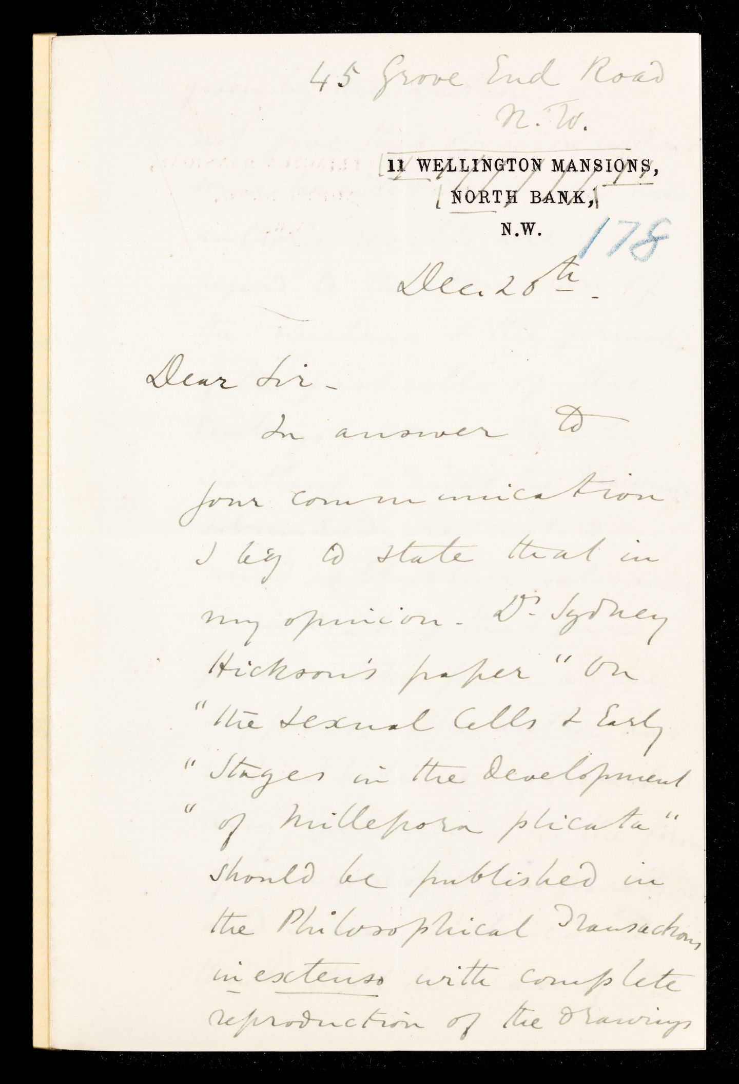 Referee's report by Edwin Ray Lankester, on two papers 'On the sexual ...