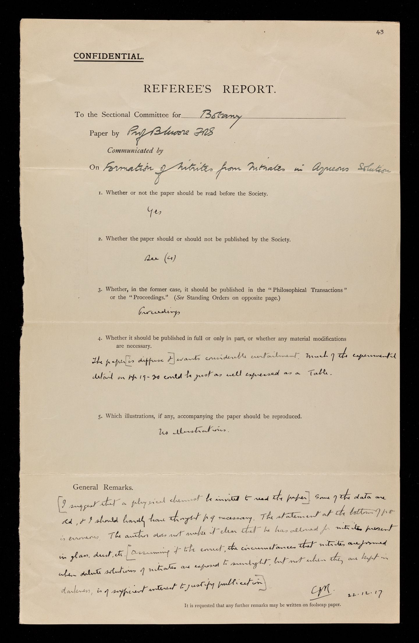 Referee's report by Edward John Russell, on a paper 'The formation of ...