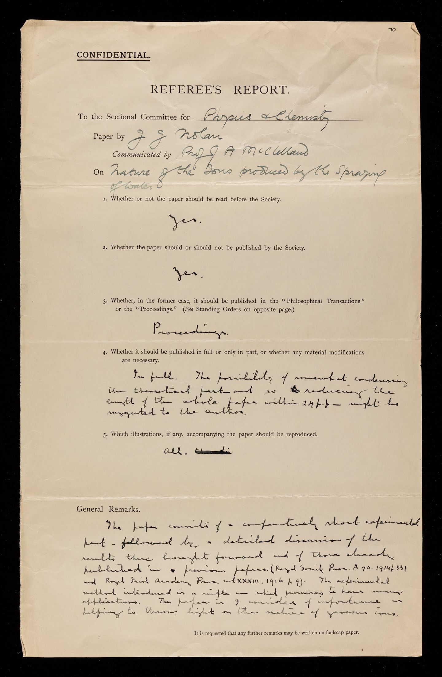 Referee's report by Charles Thomson Rees Wilson, on a paper 'The nature ...