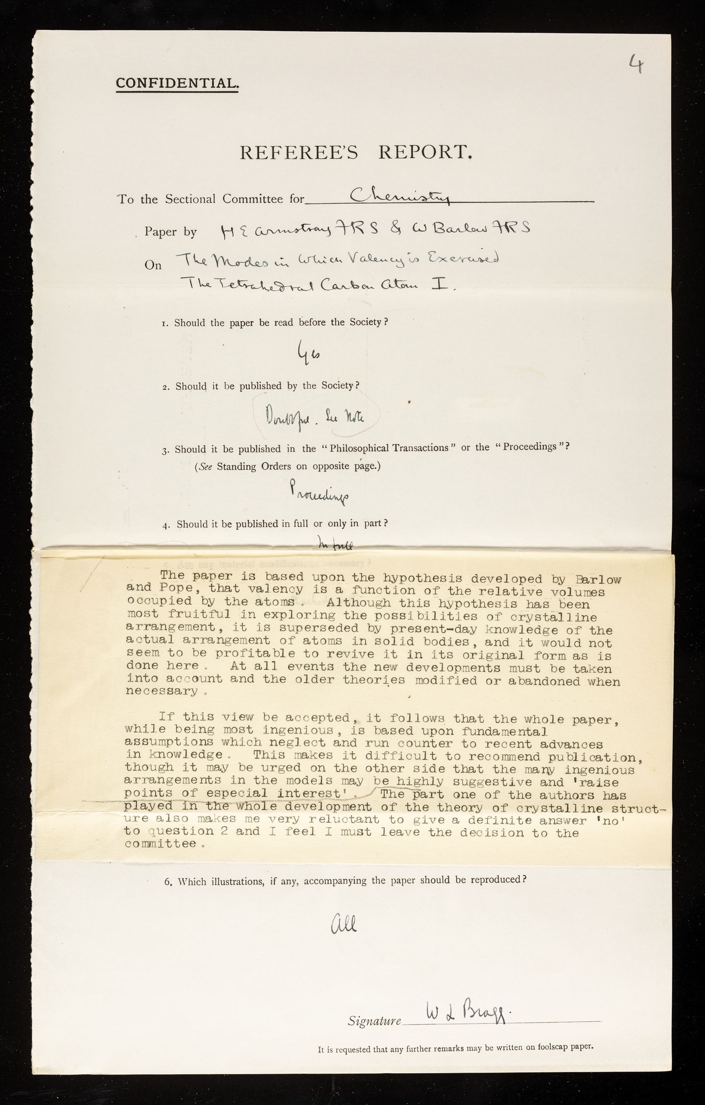 Referee's report by William Lawrence Bragg, on a paper 'The modes in ...