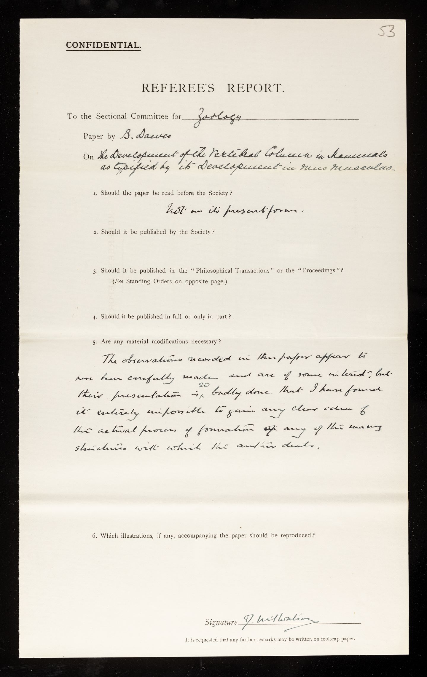 Referee's report by David Meredith Seares Watson, on a paper 'The ...