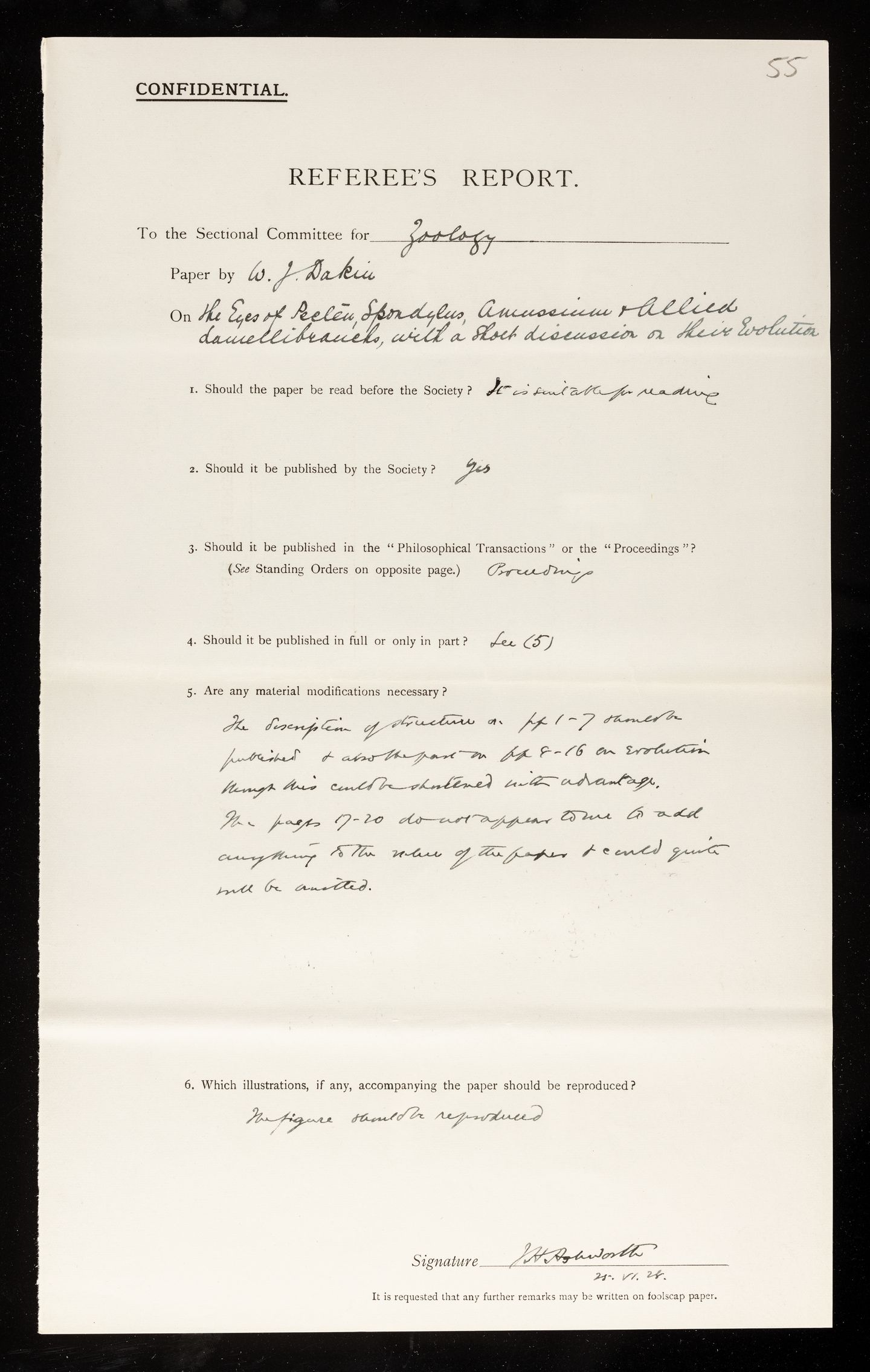 Referee's report by James Hartley Ashworth, on a paper 'The anatomy and ...