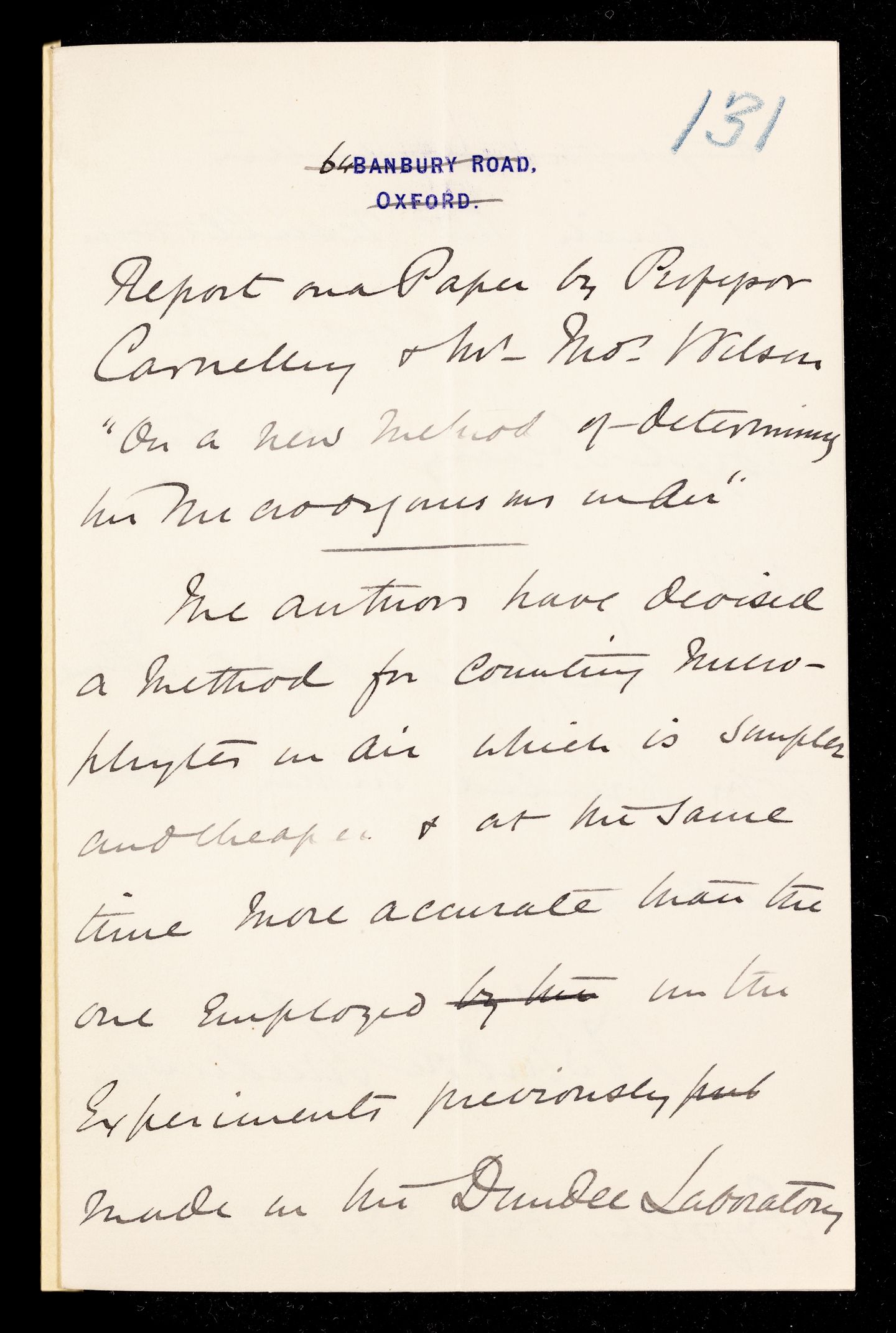 Referee's report by John Scott Burdon-Sanderson, on a paper 'A new ...