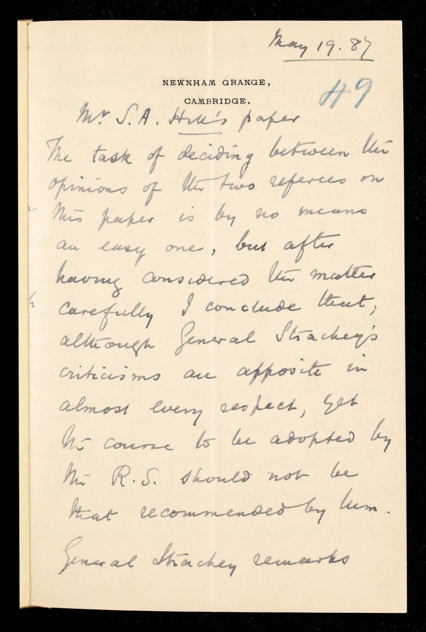 Referee's report by George Howard Darwin, on a paper 'Some anomalies in ...