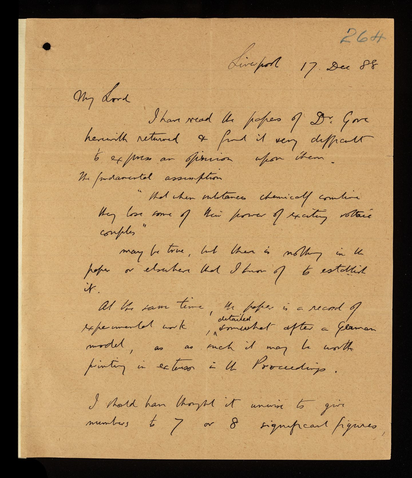 Referee's report by Oliver Joseph Lodge, on two papers 'Relative ...