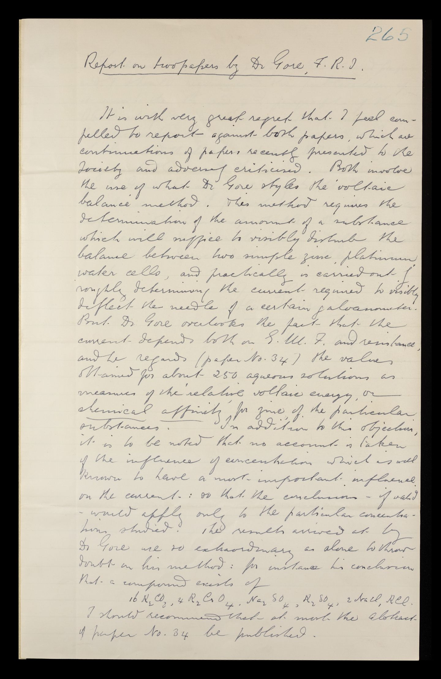 Referee's report by Henry Edward Armstrong, on two papers 'Relative ...