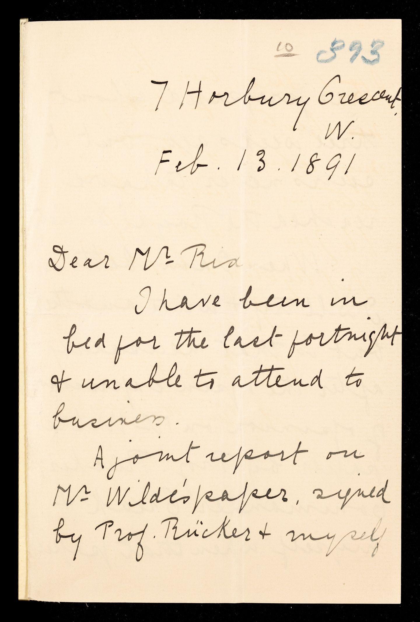 Second letter from William Edward Ayrton, to Herbert Rix, regarding a ...