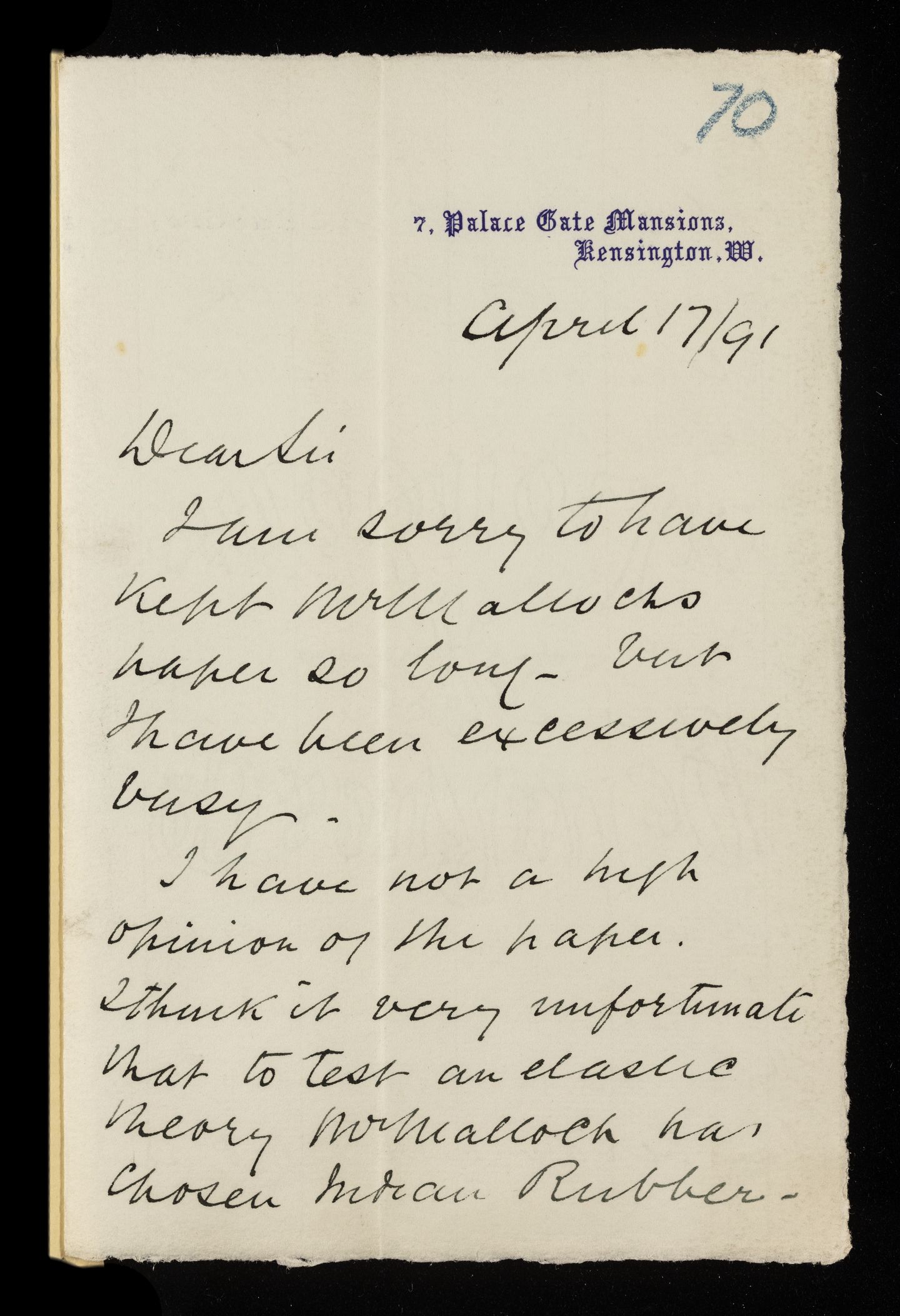 Referee's report by William Cawthorne Unwin, on a paper 'Note on the ...