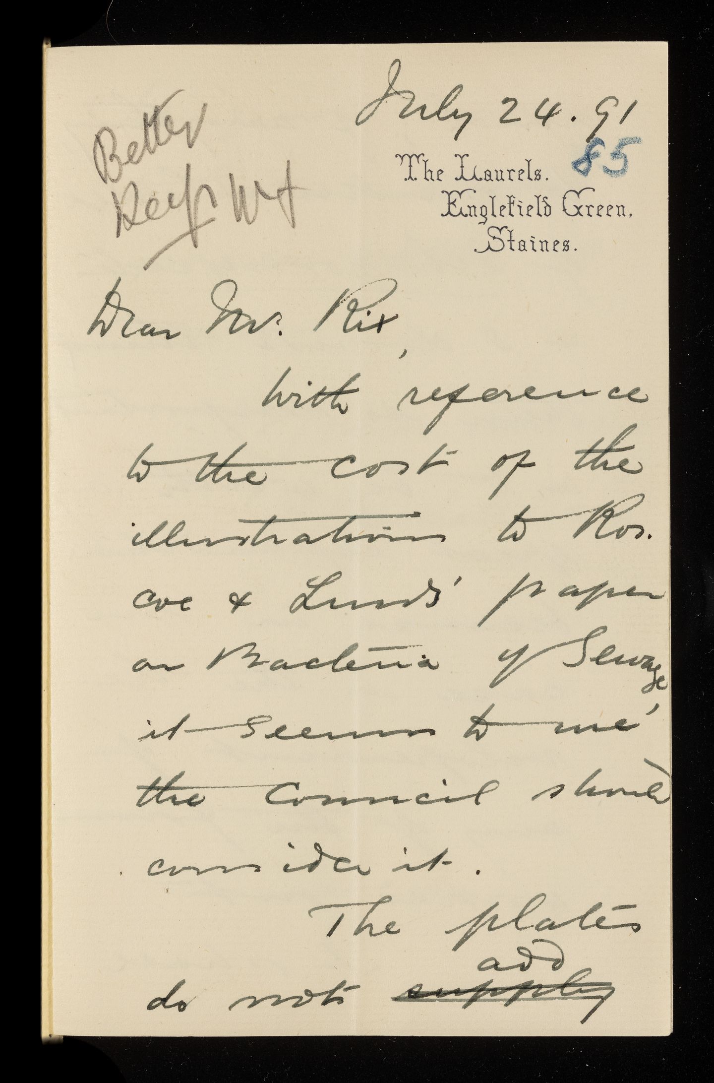 Letter from Harry Marshall Ward, on a paper 'Contributions to the ...