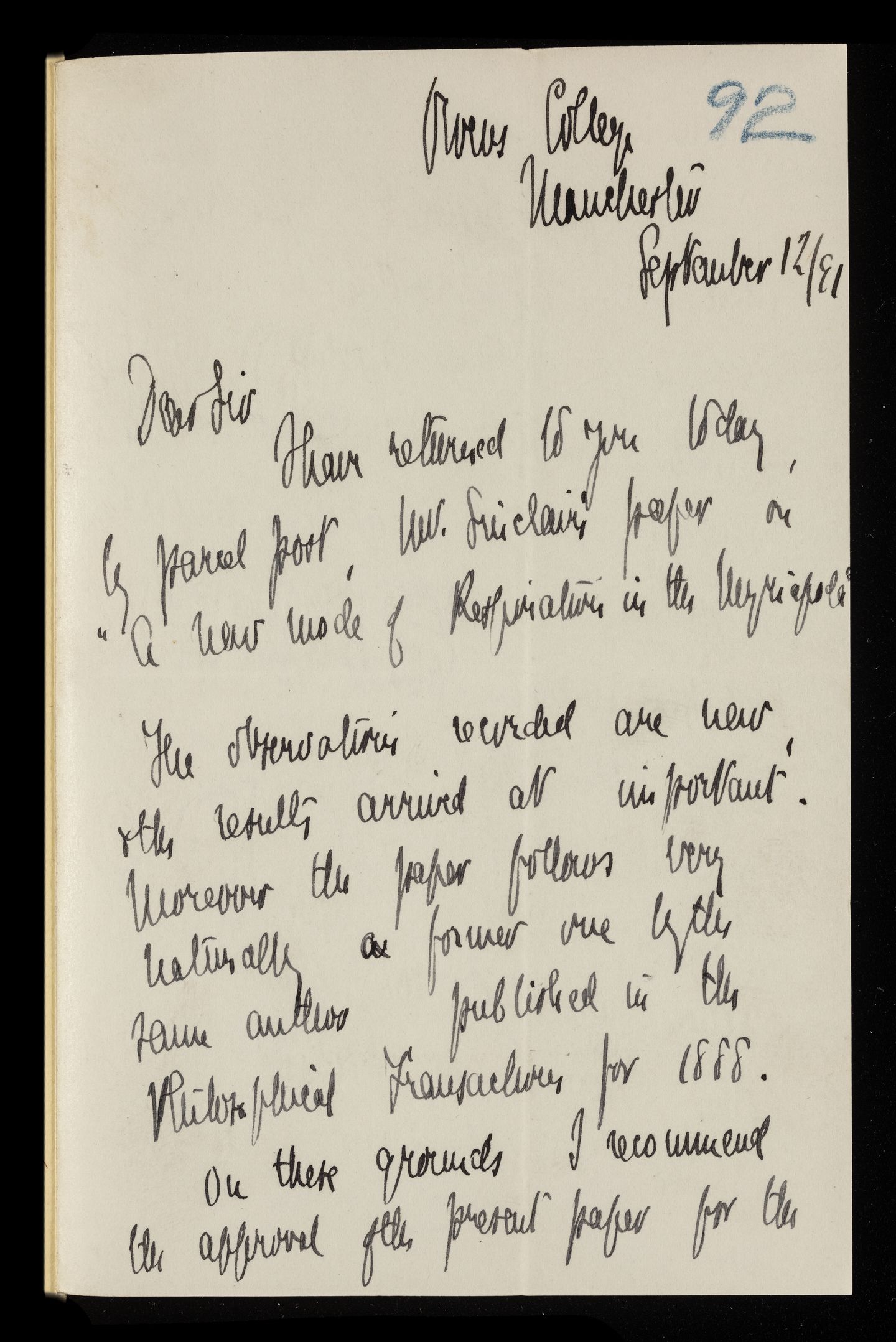 Referee's report by Arthur Milnes Marshall, on a paper 'A new mode of ...