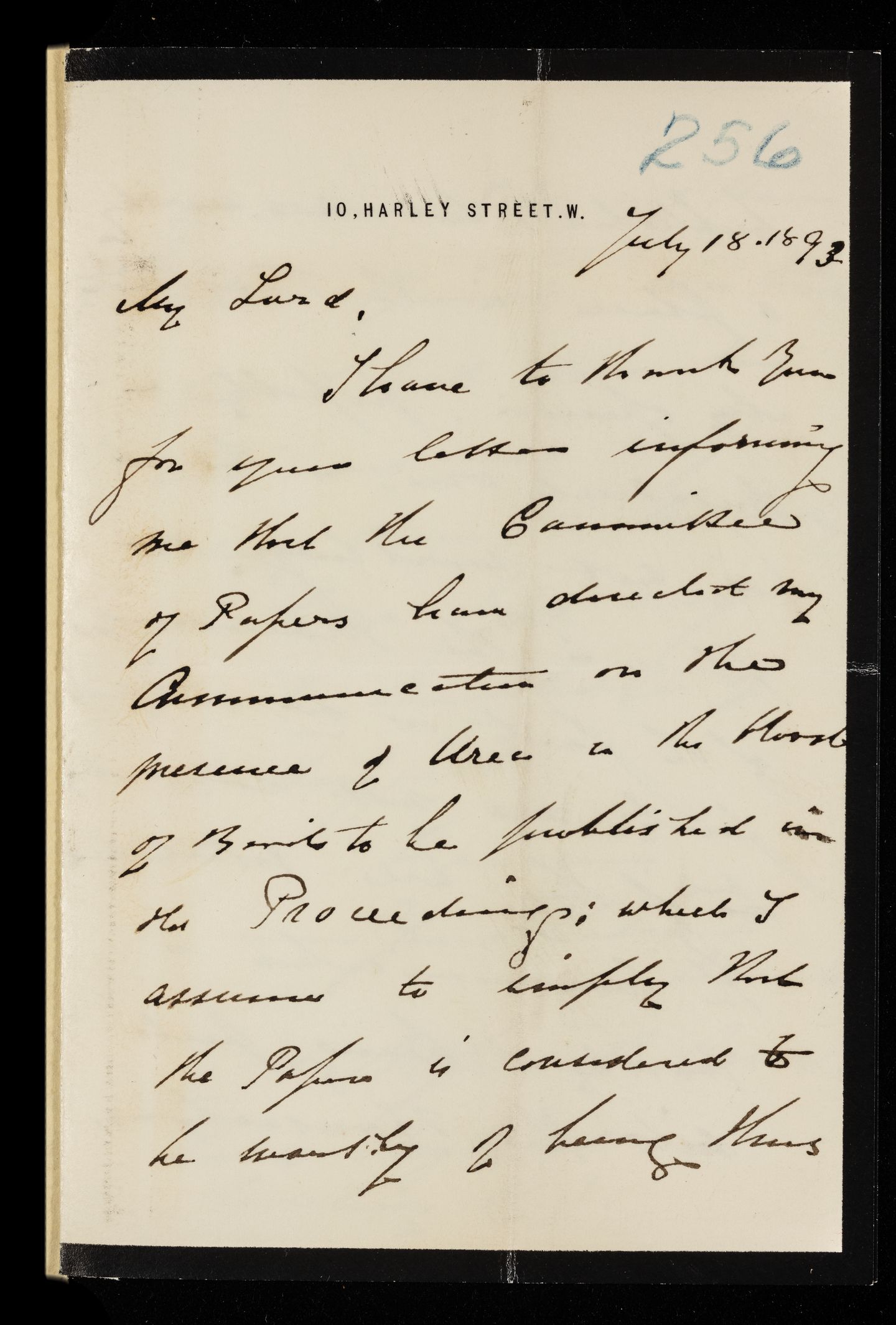Letter from Alfred Baring Garrod, on his paper 'On the presence of urea ...