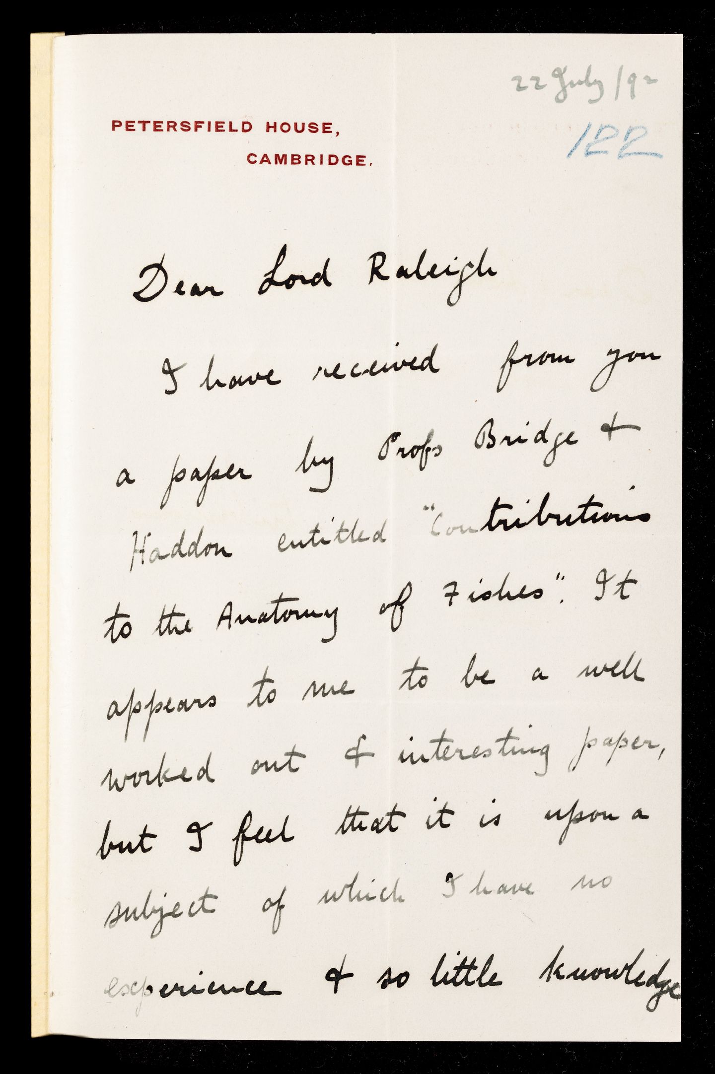 Referee's report by Walter Holbrook Gaskell, on a paper 'Contributions ...