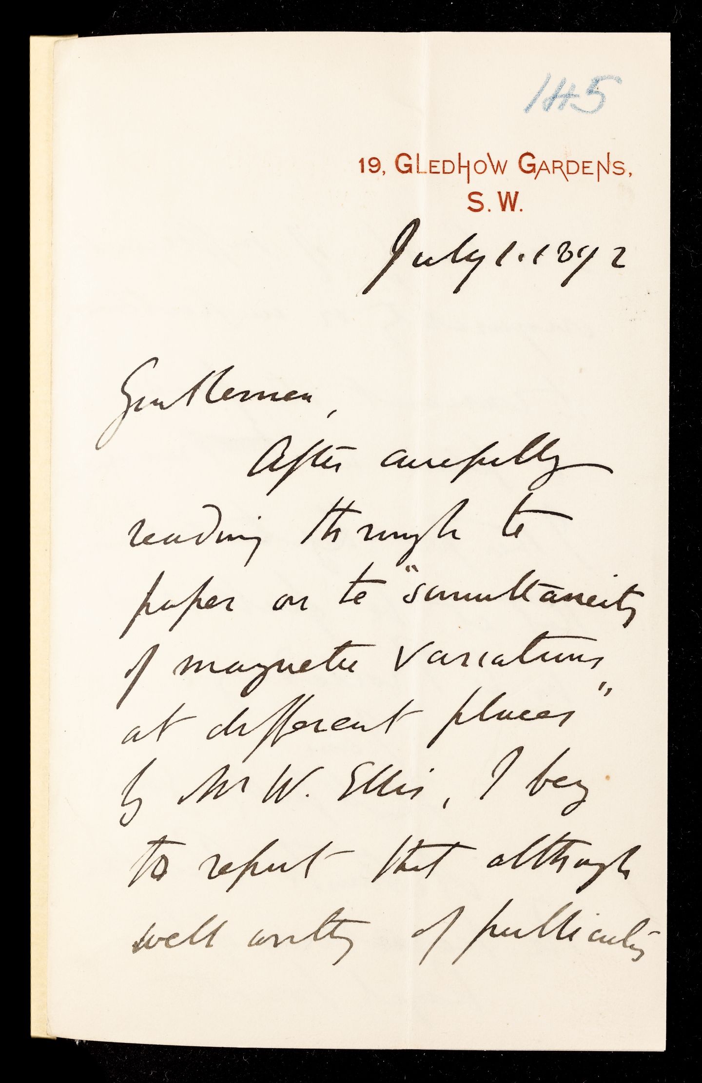 Referee's report by Arthur William Rucker, on a paper 'On the ...