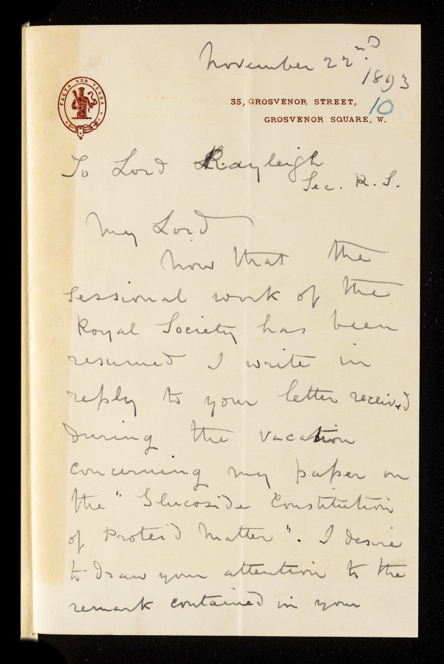 Letter from Frederick William Pavy, to John William Strutt, Lord ...