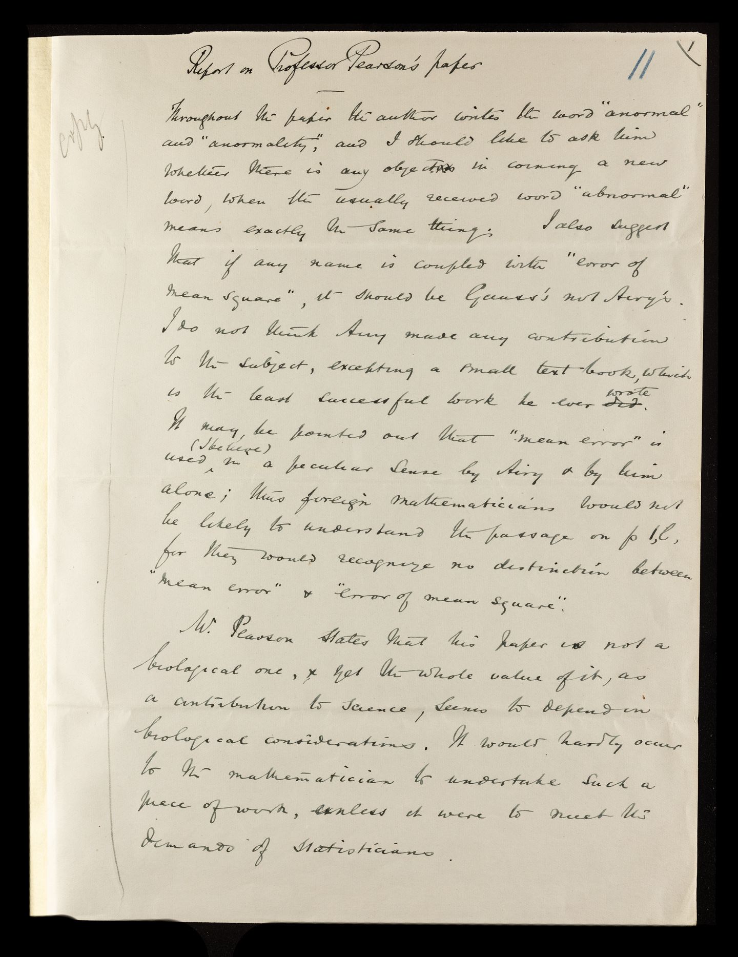 Referee's report by George Howard Darwin, on a paper 'Contributions to ...