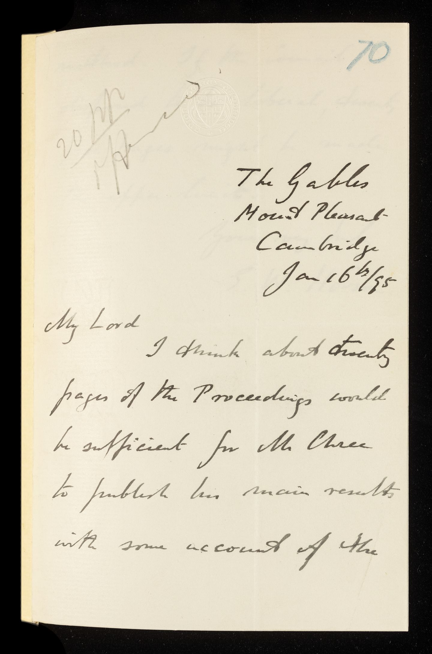 Second letter from Ernest William Hobson, regarding a paper 'The ...