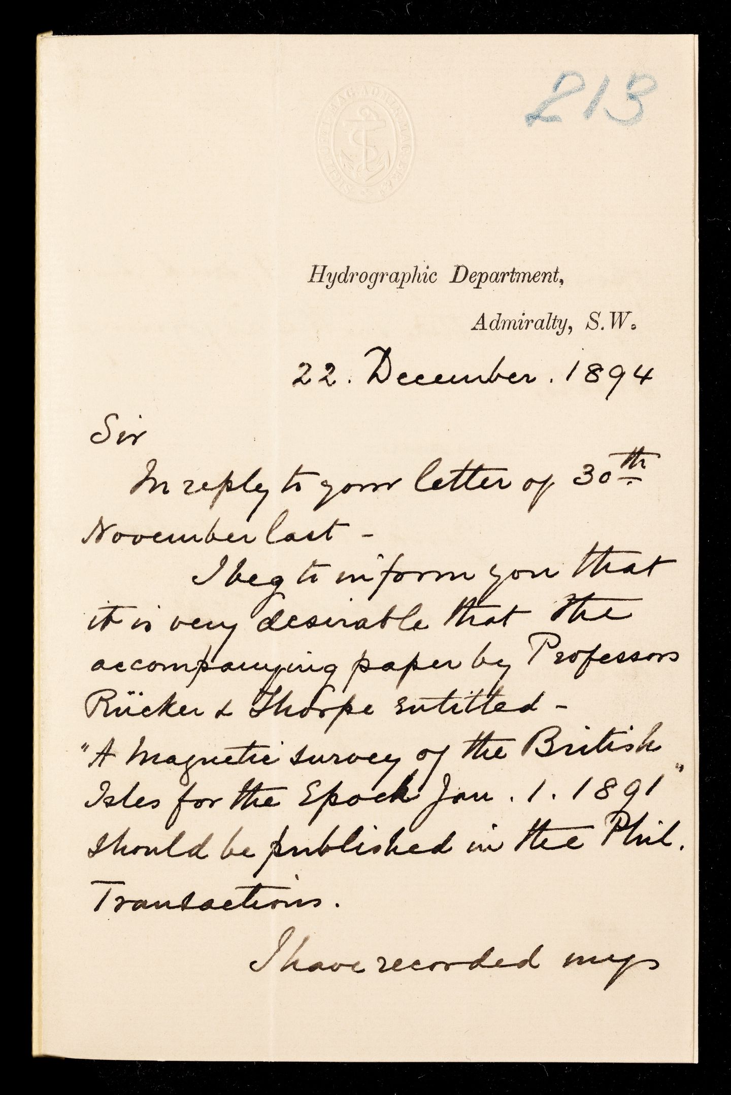 Referee's report by Ettrick William Creak, on a paper 'A magnetic ...