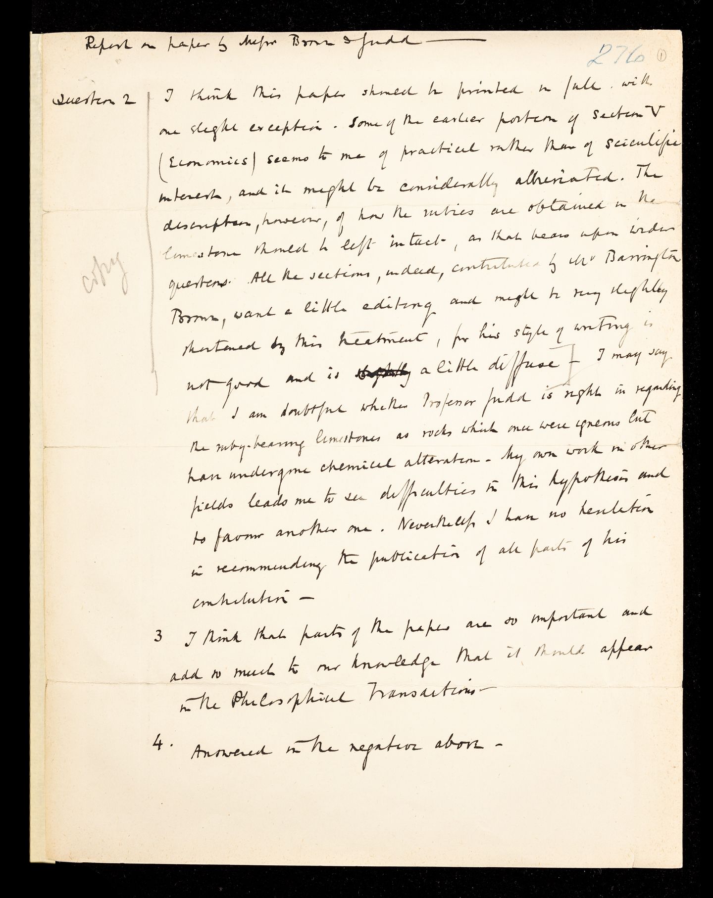 Referee's report by Thomas George Bonney, on a paper 'The rubies of ...