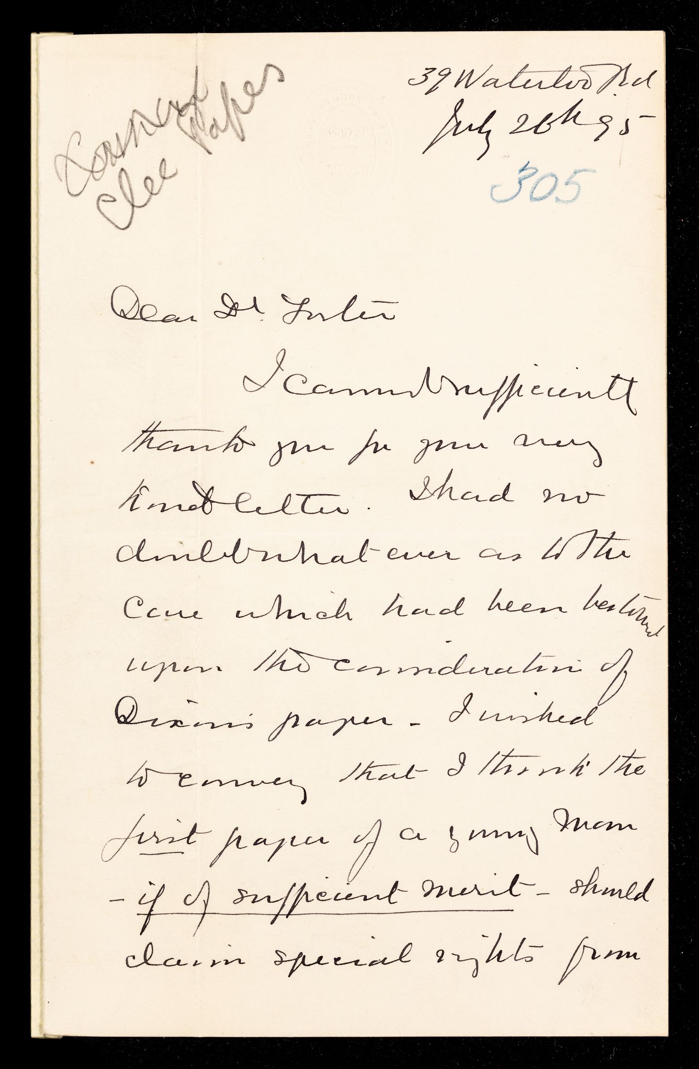 Referee's report by John Joly, on a paper 'On the development of the ...