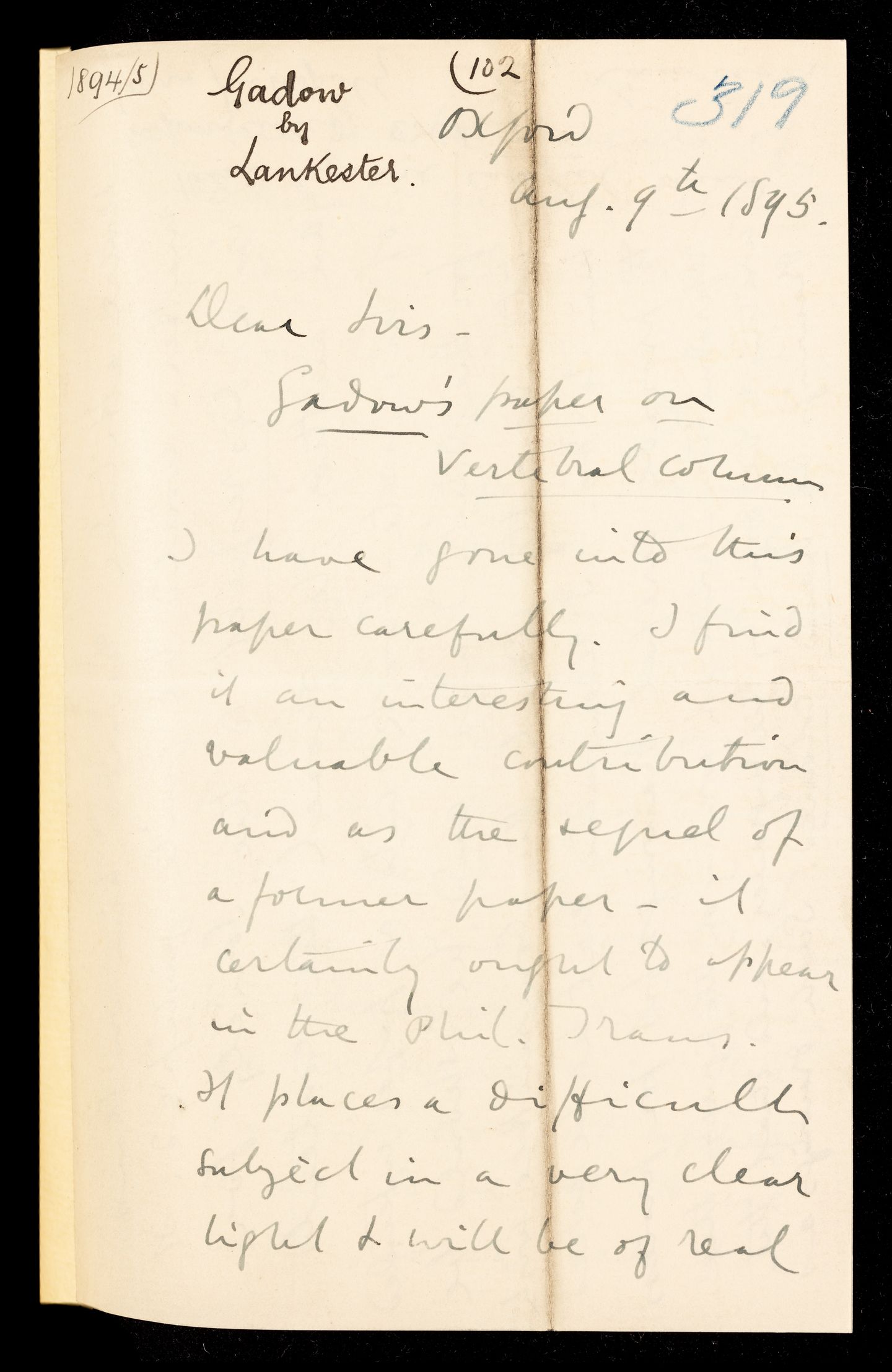 Referee's report by Edwin Ray Lanester, on a paper 'On the evolution of ...