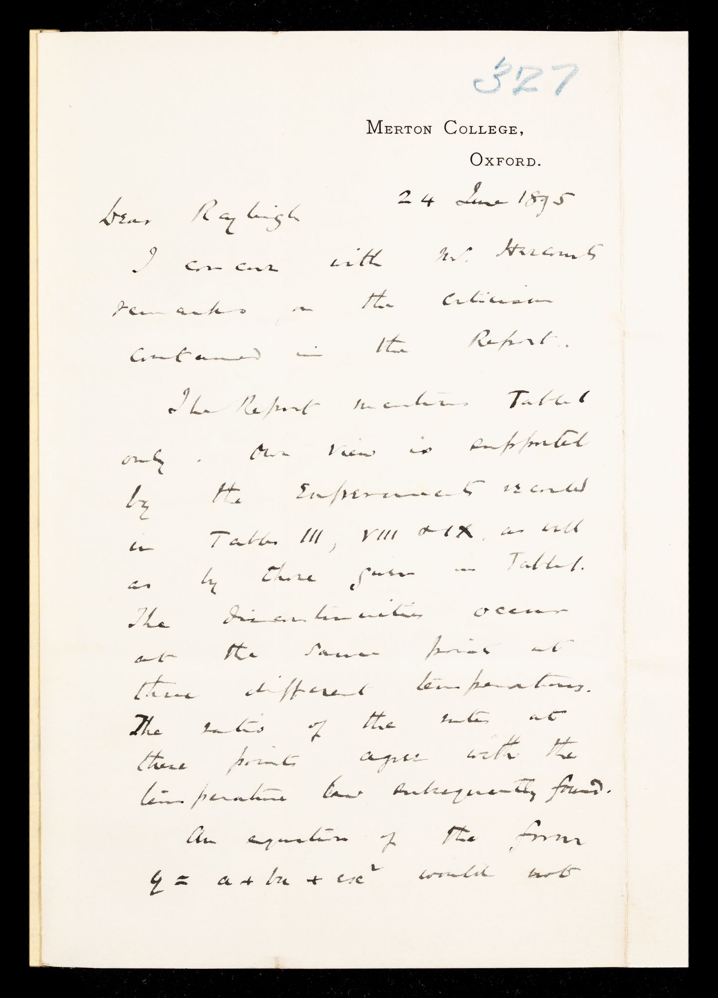 Letter from William Esson, to John William Strutt, Lord Rayleigh ...