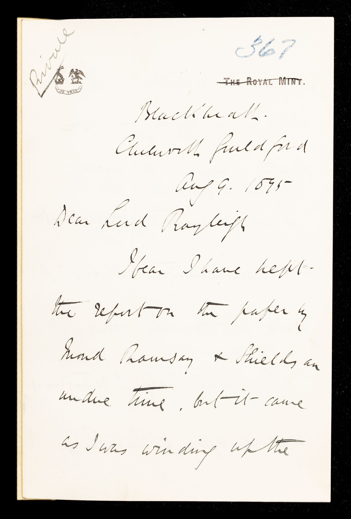 Letter from William Chandler Roberts-Austen, to John William Strutt ...