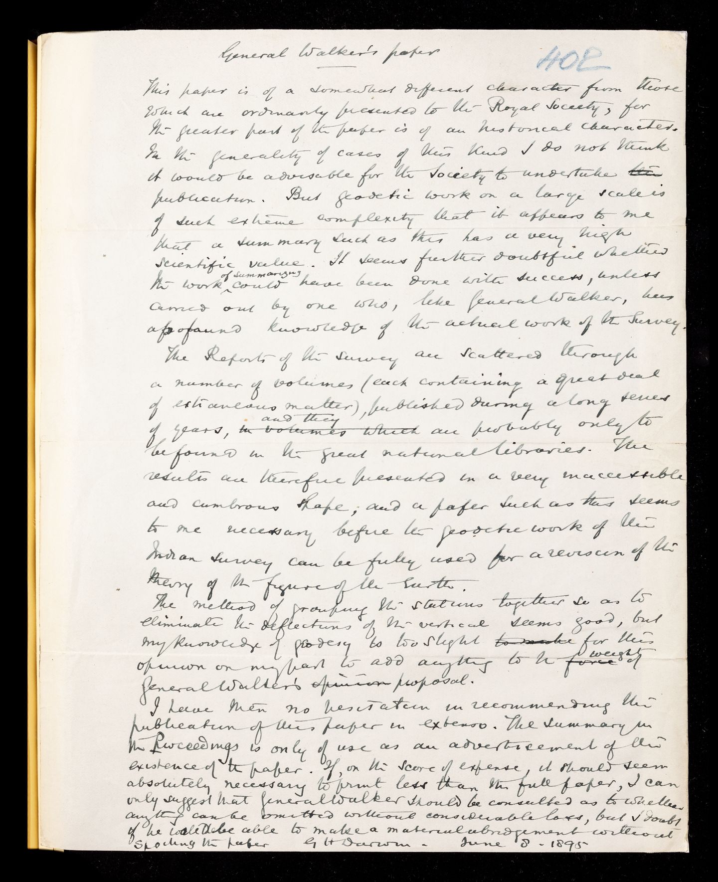 Referee's report by George Howard Darwin, on a paper 'India's ...